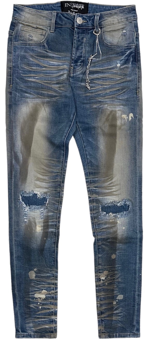 En Noir Men's Paint Splatter Rip & Repair Distressed Skinny Fit Denim ...