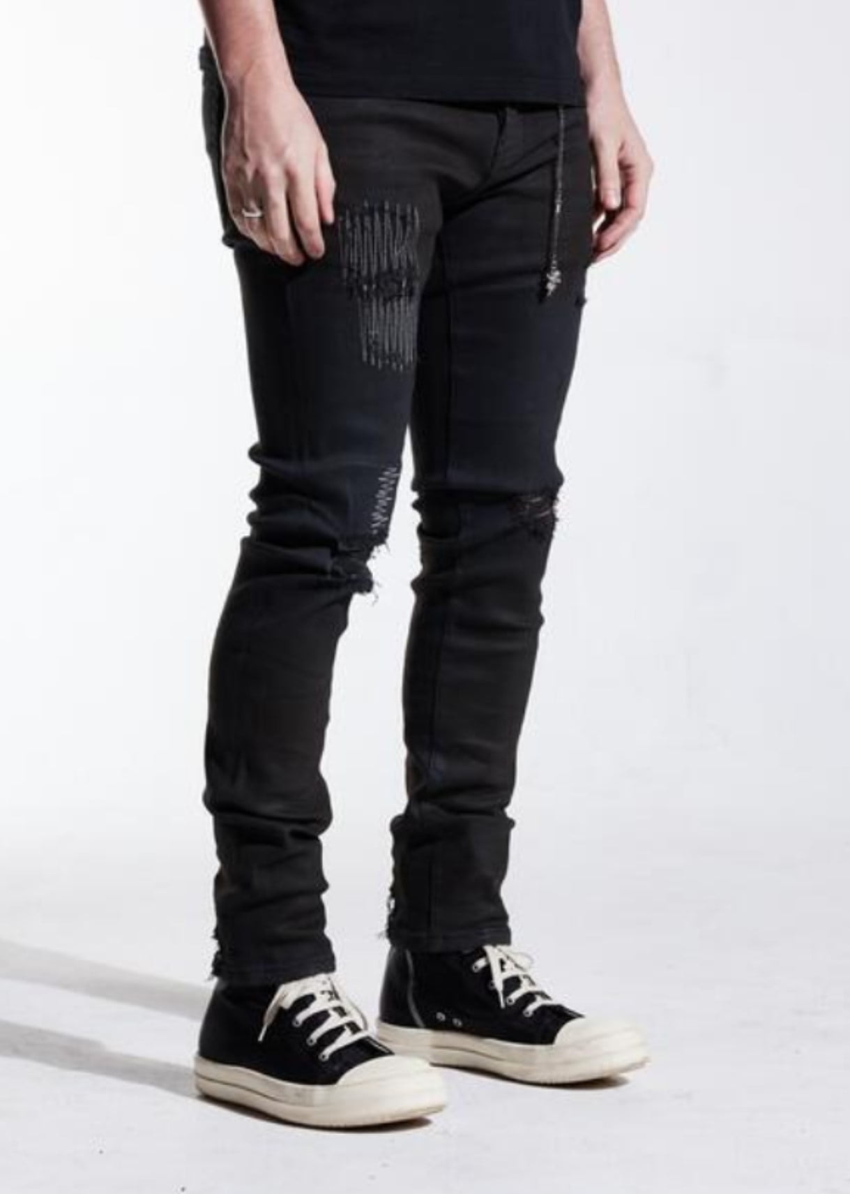 En Noir Men's Vicious Black Rip & Repair Distressed Skinny Fit Denim ...