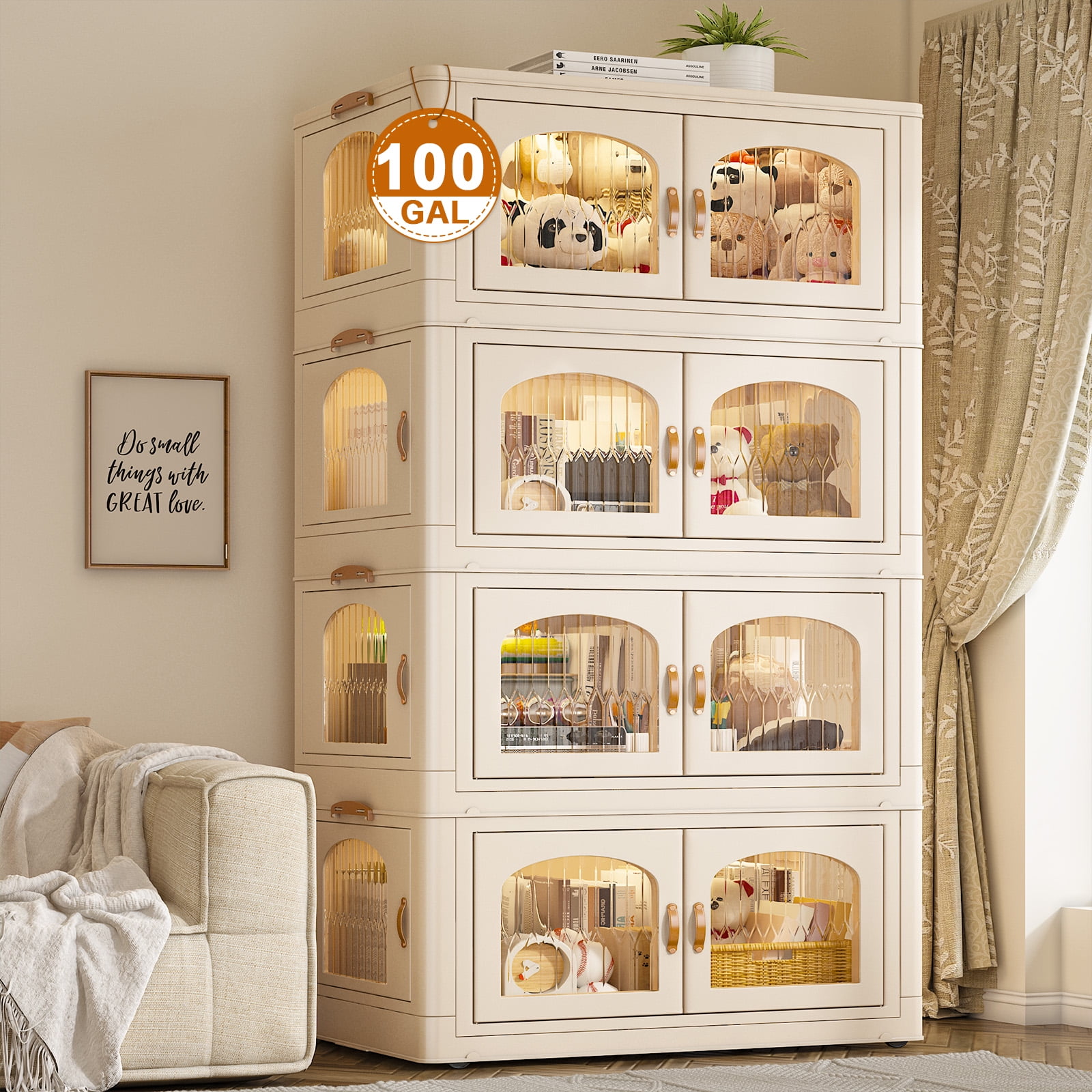 EnHomee 100GAL Storage Bins with Wheels Clear Plastic Storage Bins with ...