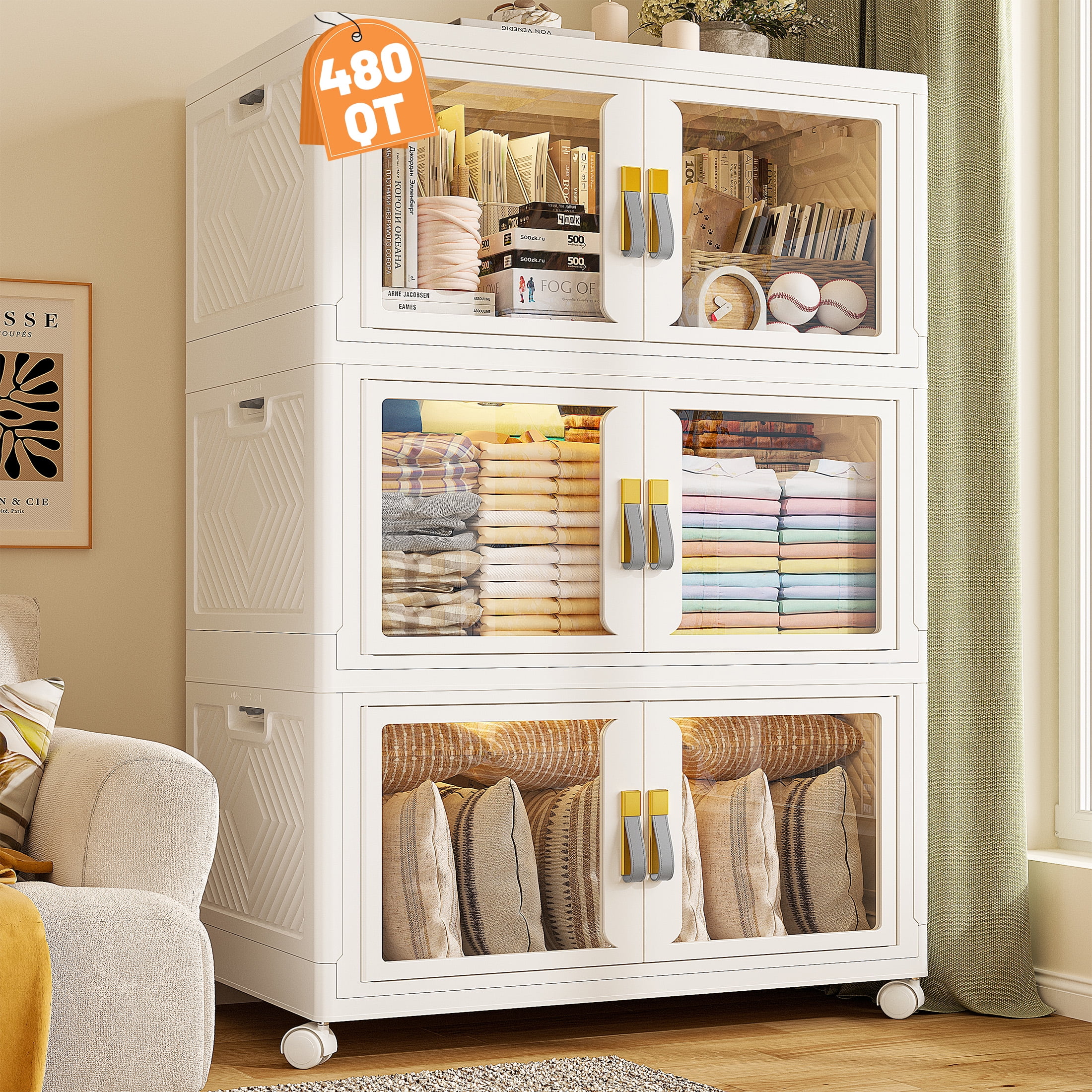 EnHomee 120GAL/480QT Large Storage Bins with Lids, 3PC Plastic Storage ...