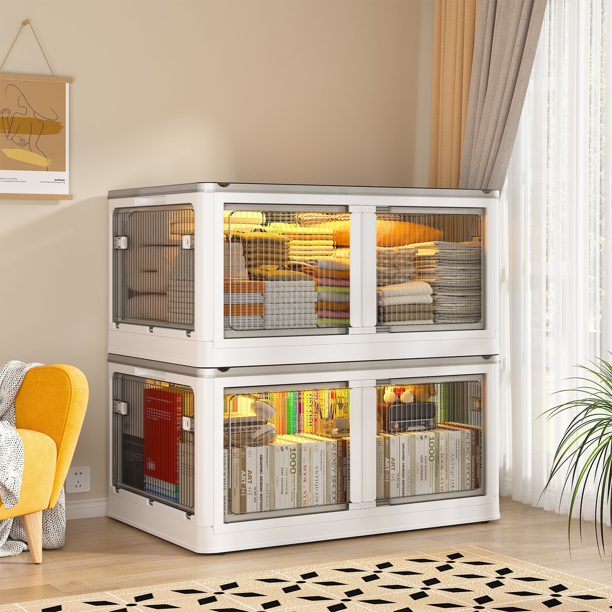 EnHomee 2 Pack Foldable Storage Bins with Doors Collapsible Storage ...