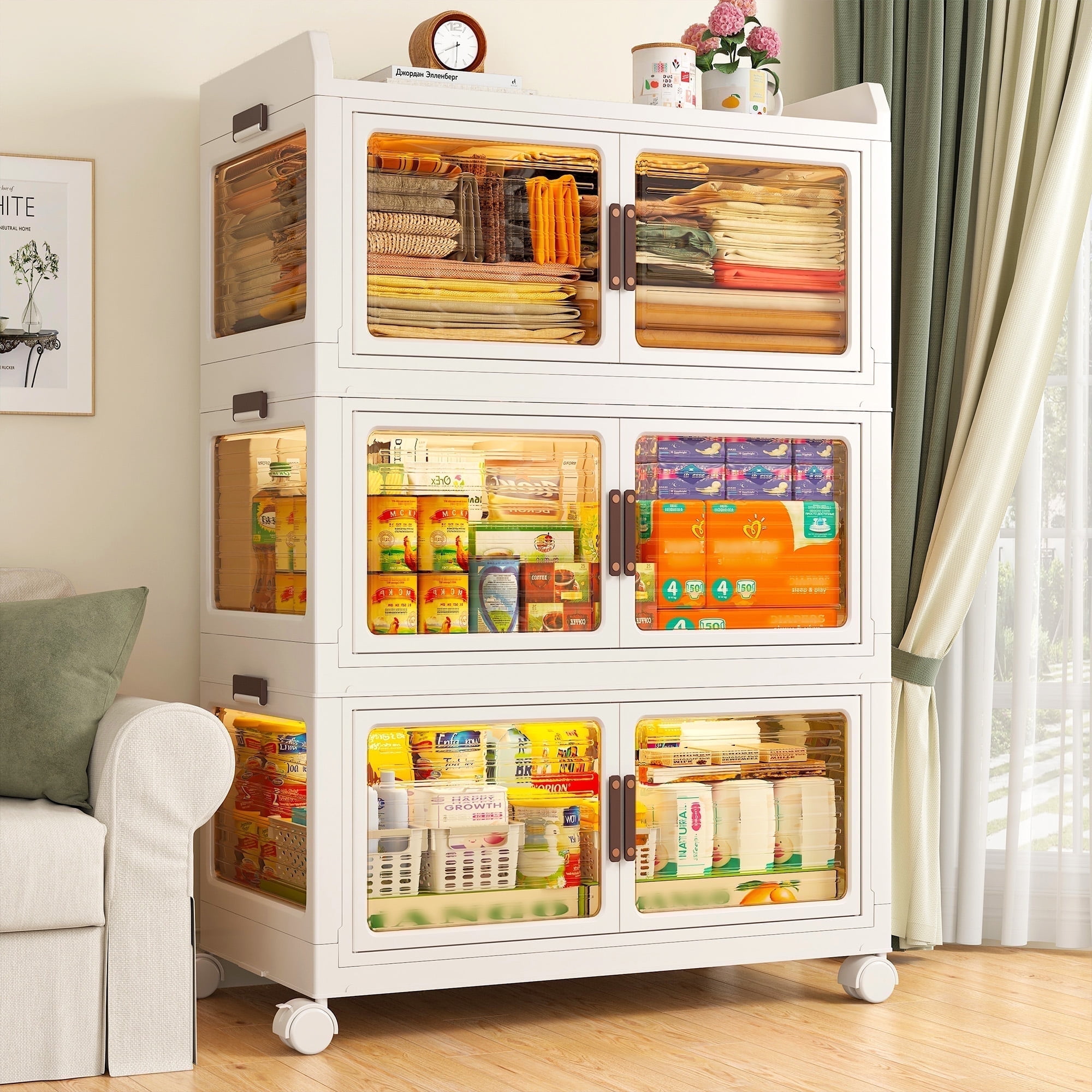 EnHomee 3 Pack Foldable Storage Bins with Doors 75GAL/300QT Collapsible ...