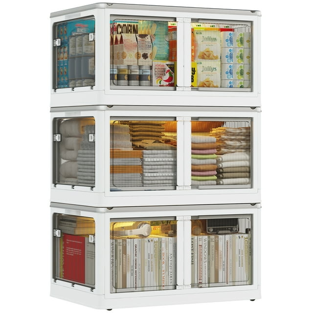 EnHomee 3 Pack Foldable Storage Bins with Doors & Wheels 150QT ...