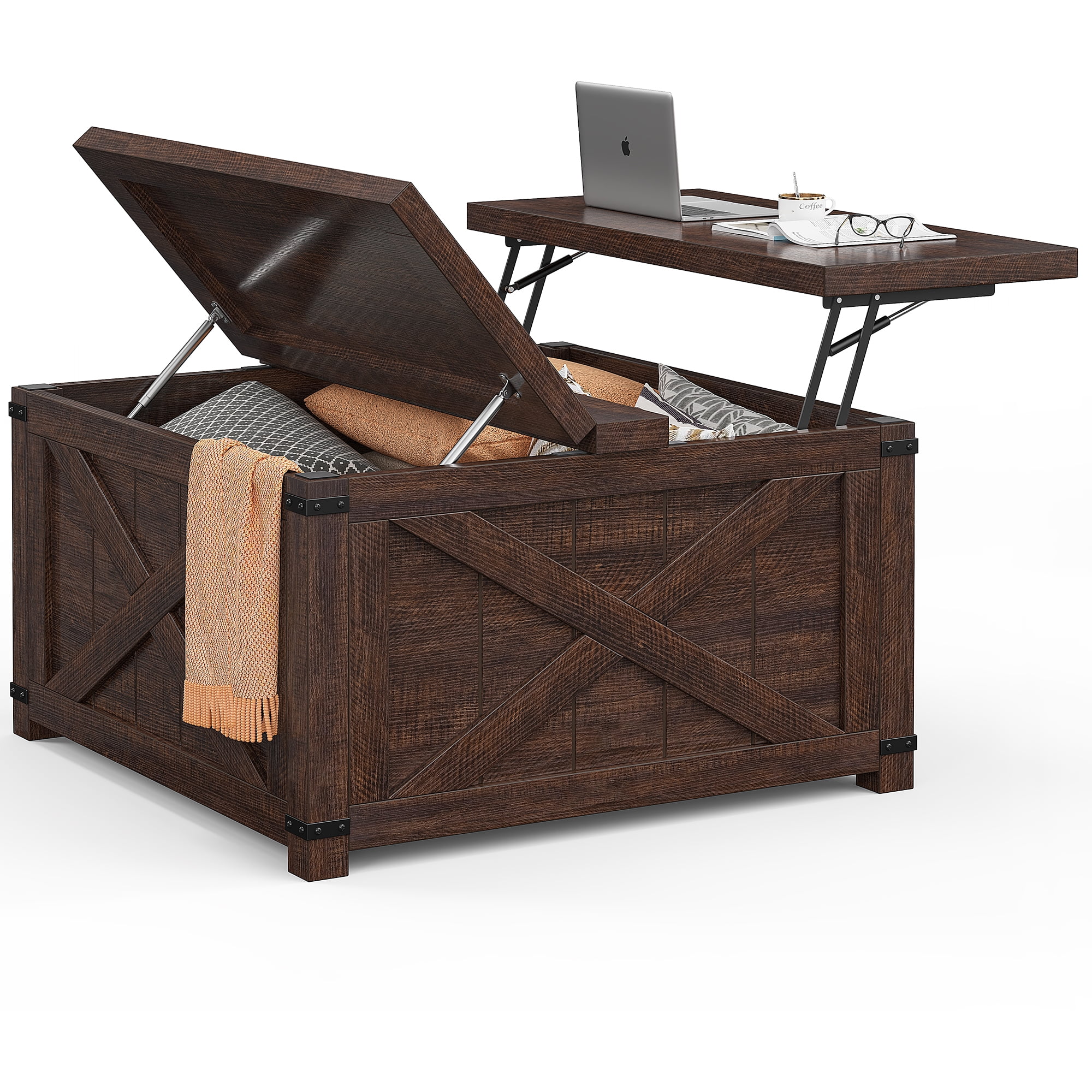 EnHomee 35.6" W Coffee Table with Lift Top Farmhouse Coffee Table with Large Hidden Storage ...