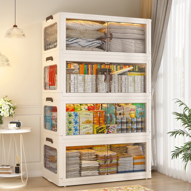 EnHomee 4 Pack Stackable Storage Bins with Lids Stackable Storage Bins ...