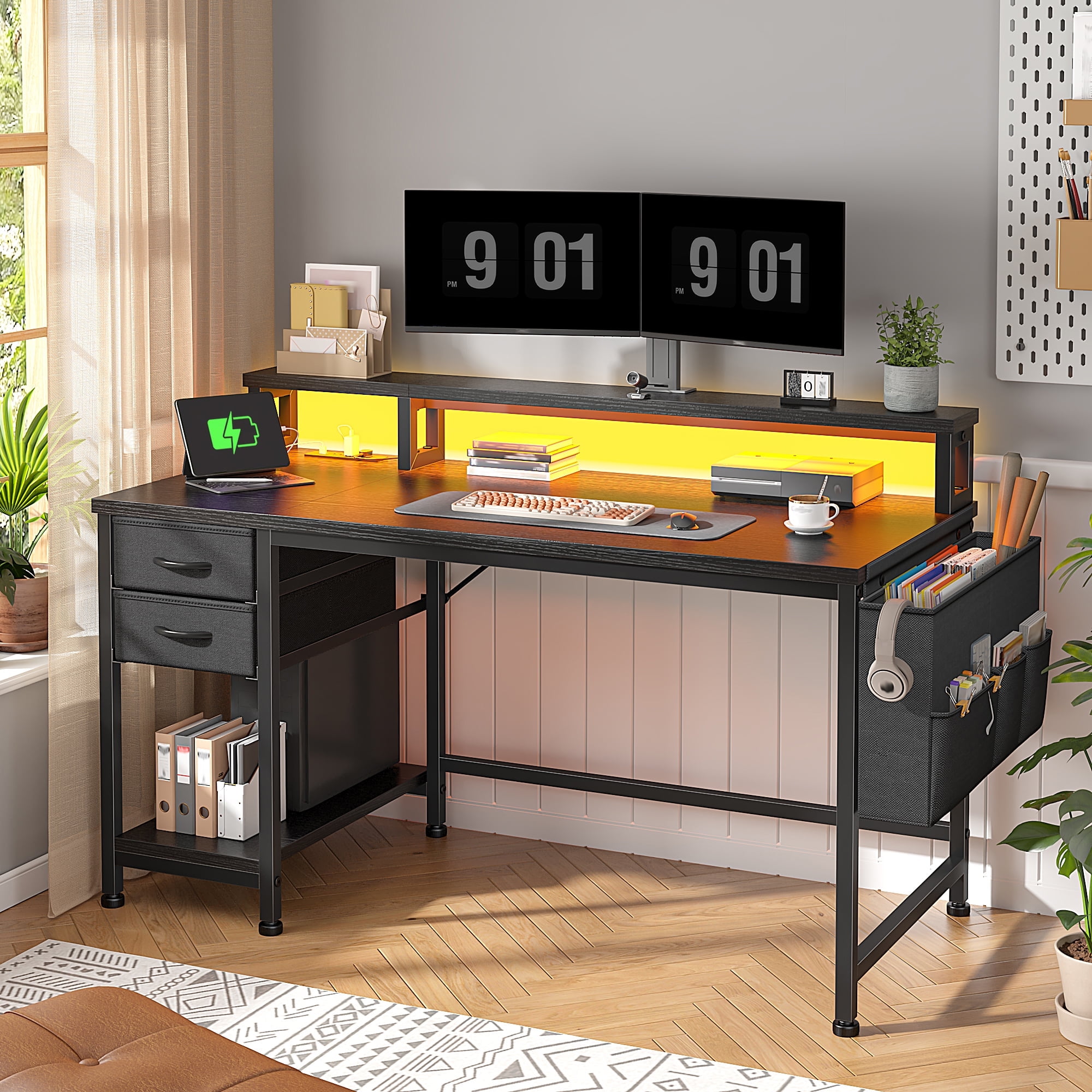 EnHomee 40" Desk with Power Outlets and LED Lights, Computer Desk with ...