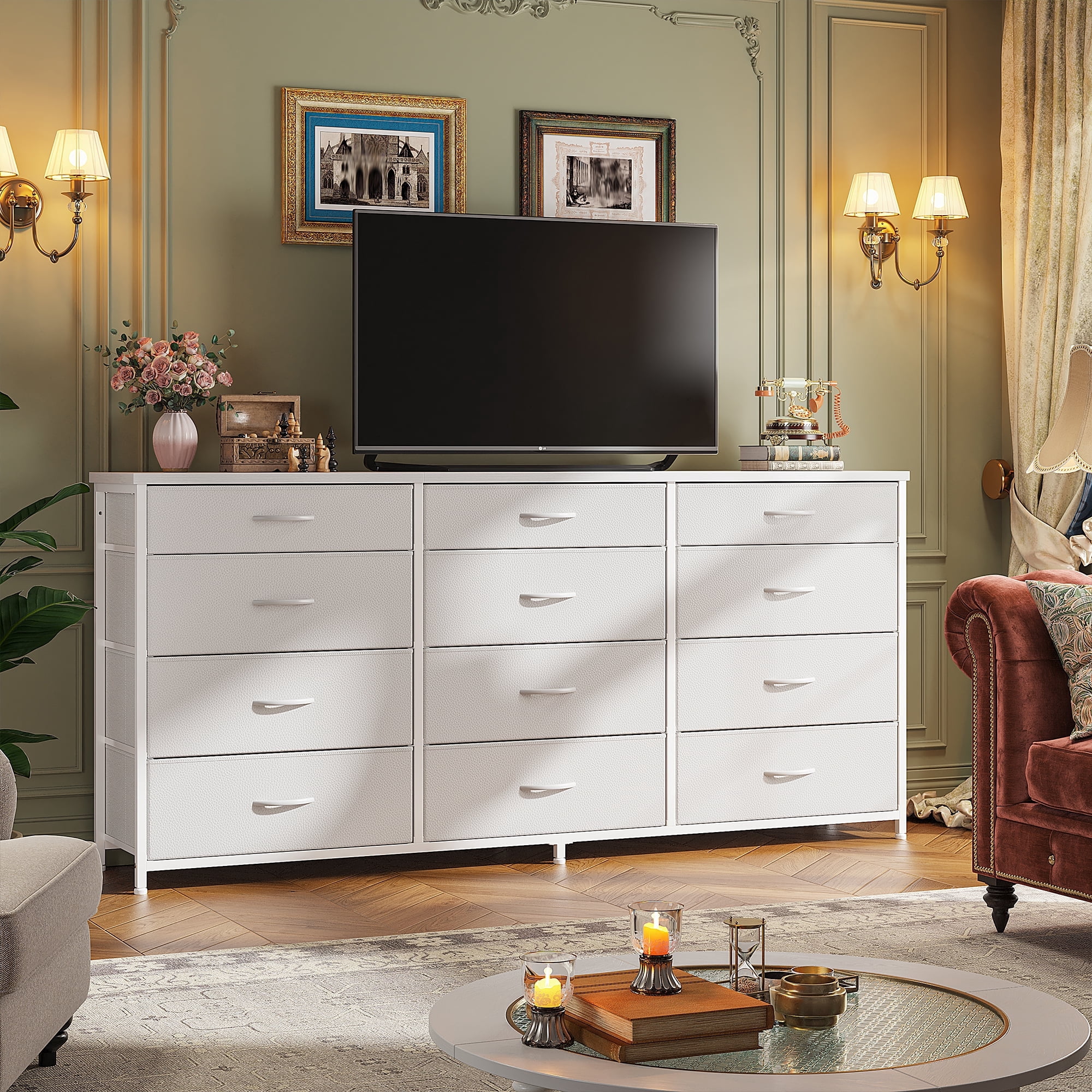 EnHomee 55" Long Dresser for Bedroom with 12 Fabric Drawers TV Stand ...