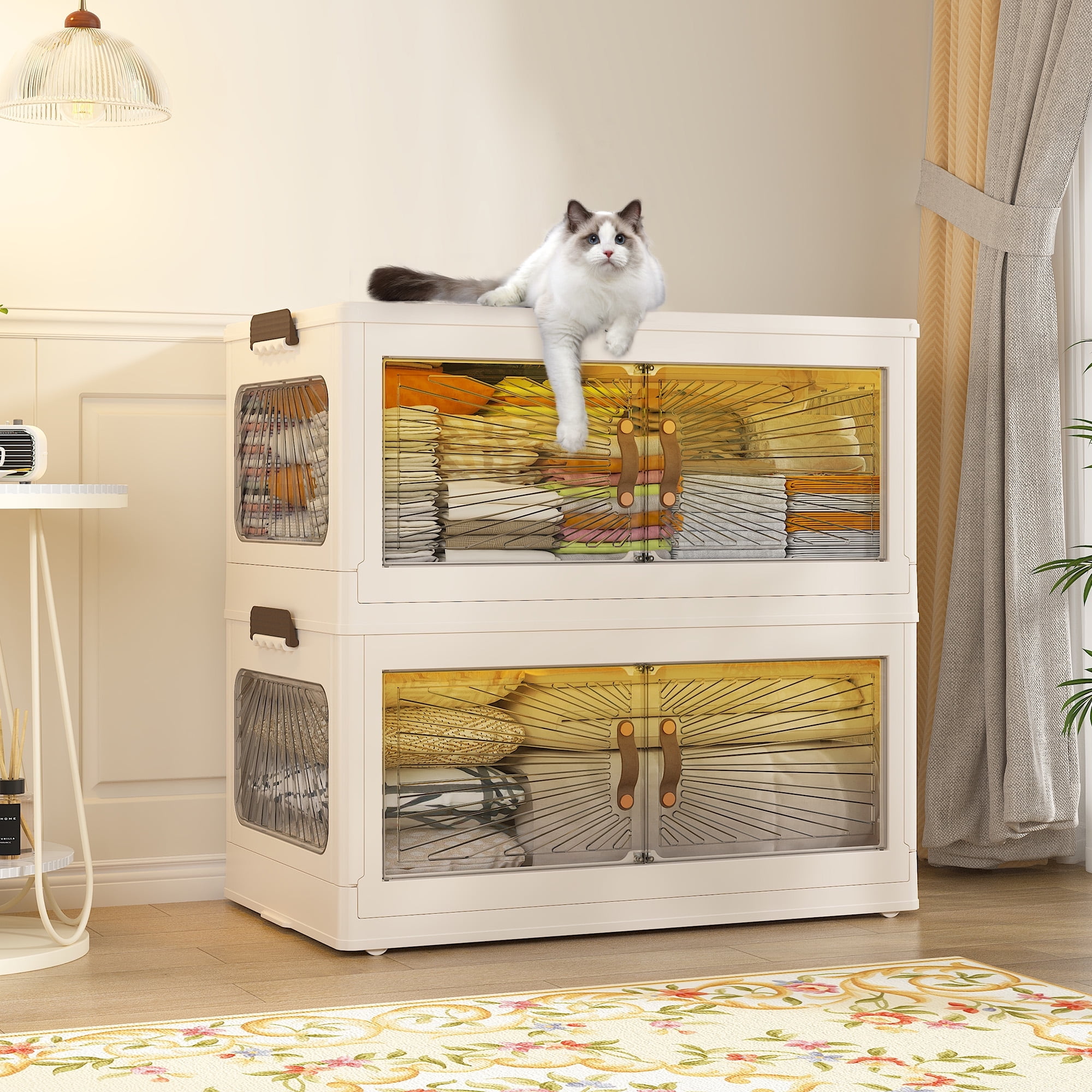 EnHomee 56.8 GAL Stackable Storage Bins with Wheels & Doors Stackable ...