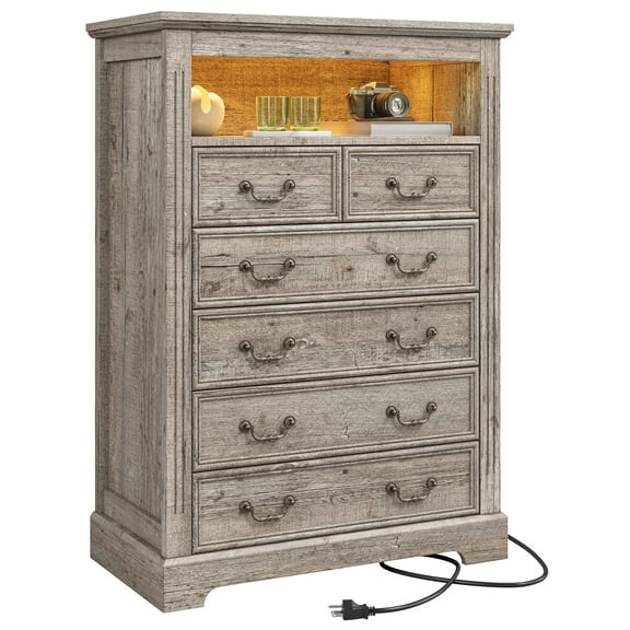7 Drawer Dresser for Bedroom with LED Lights, Wooden Chest of Drawers ...
