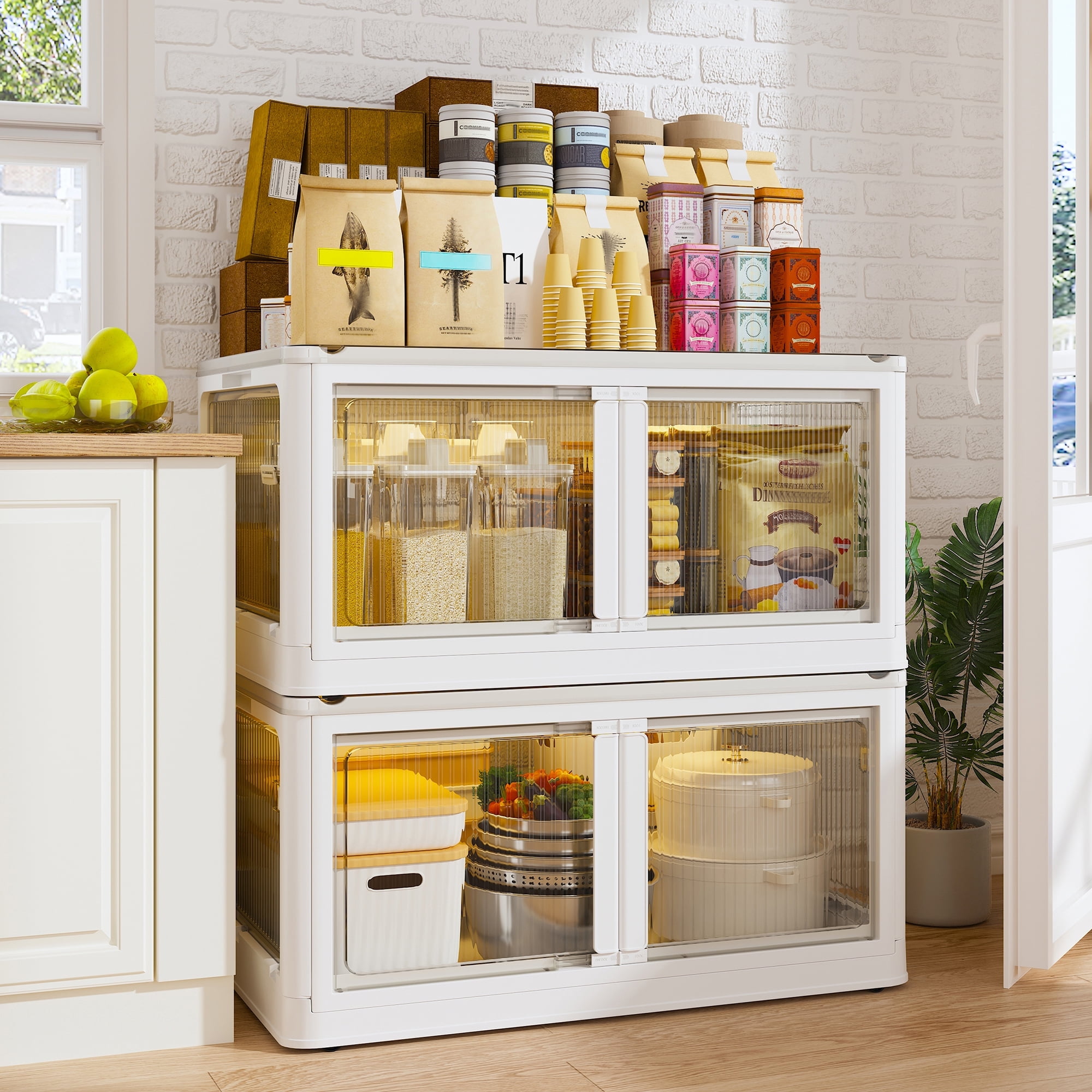 EnHomee 60GAL Foldable Storage Bins with Doors Collapsible Storage Bins ...