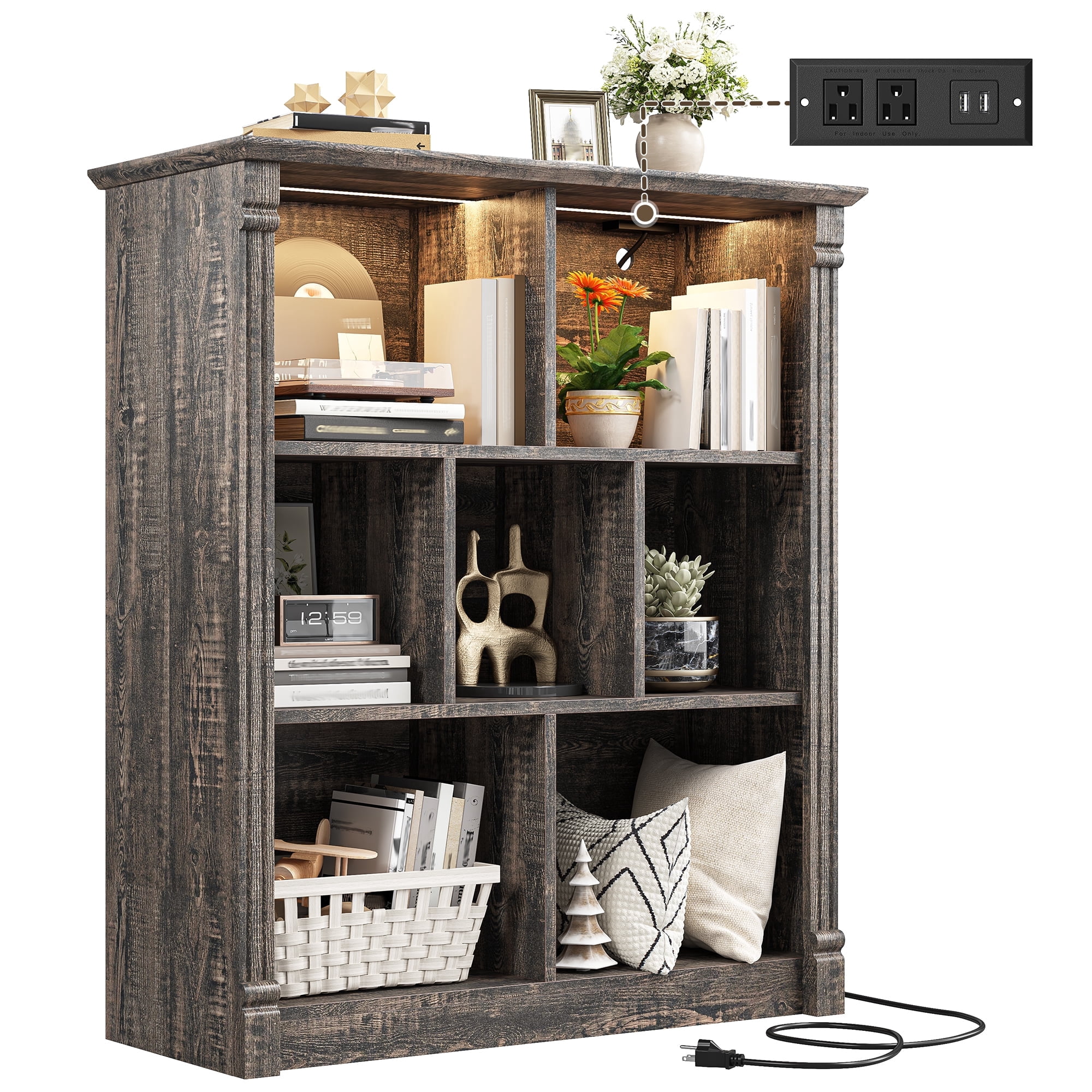 EnHomee 7 Cube Storage Organizer with LED Light and Charging Station ...