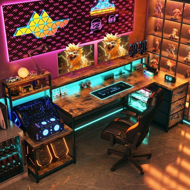 EnHomee 70.9" L Shaped Gaming Desk with Drawers, Computer Desk with ...