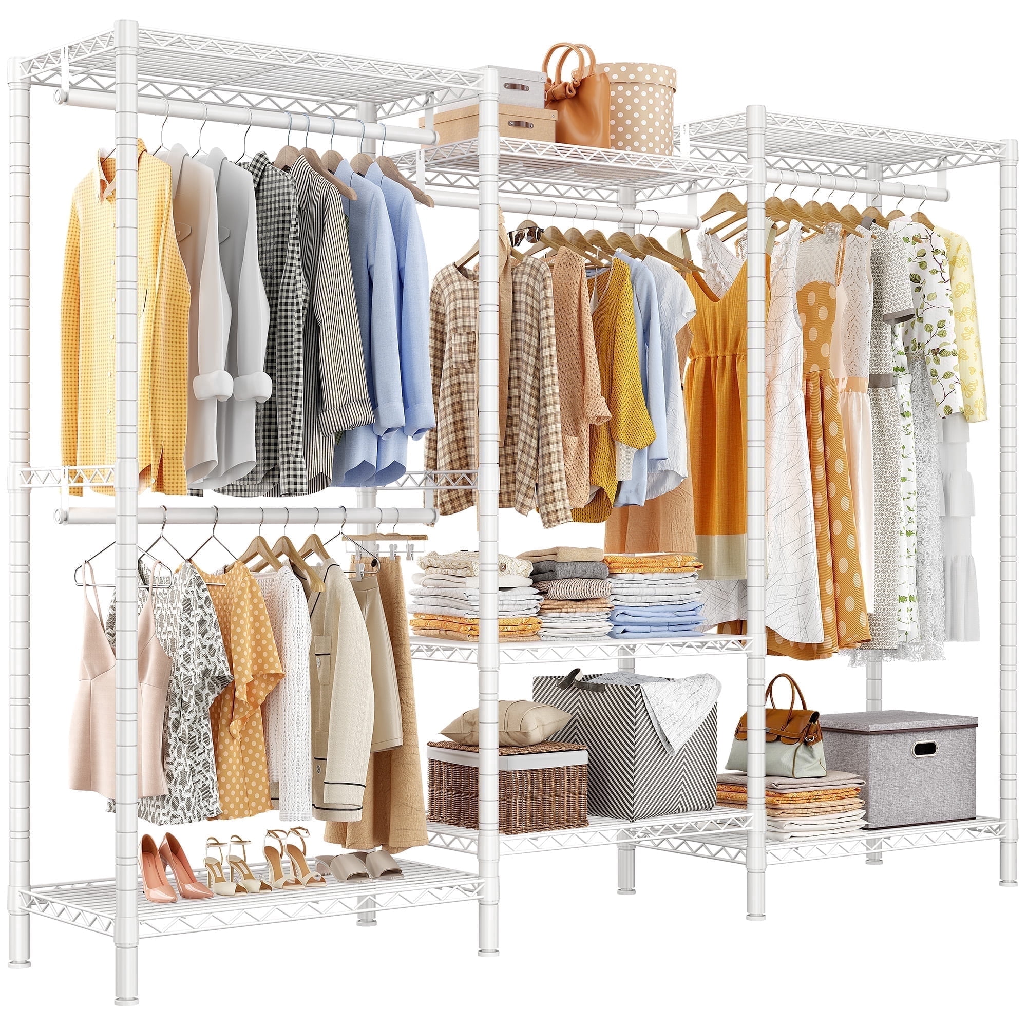 EnHomee White Wire Garment Rack,77"H Adjustable Metal Closet Organizer ...