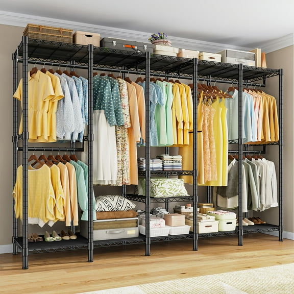 Clothes Rack, Iron and Wood Wardrobe Closet Organizer, Heavy Duty ...