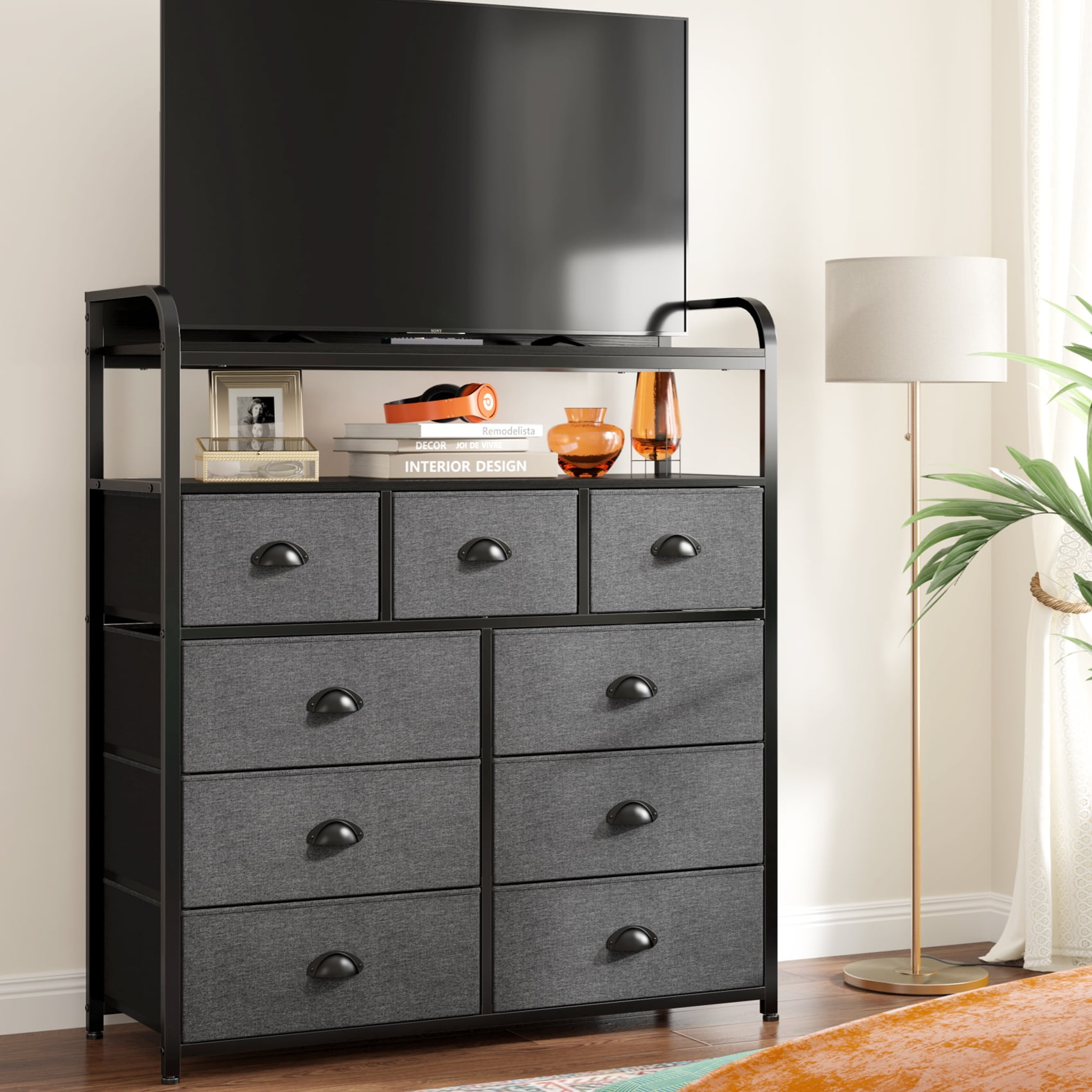 EnHomee 9-Drawer Dresser, Fabric Storage, Metal Frame, Wood Top ...