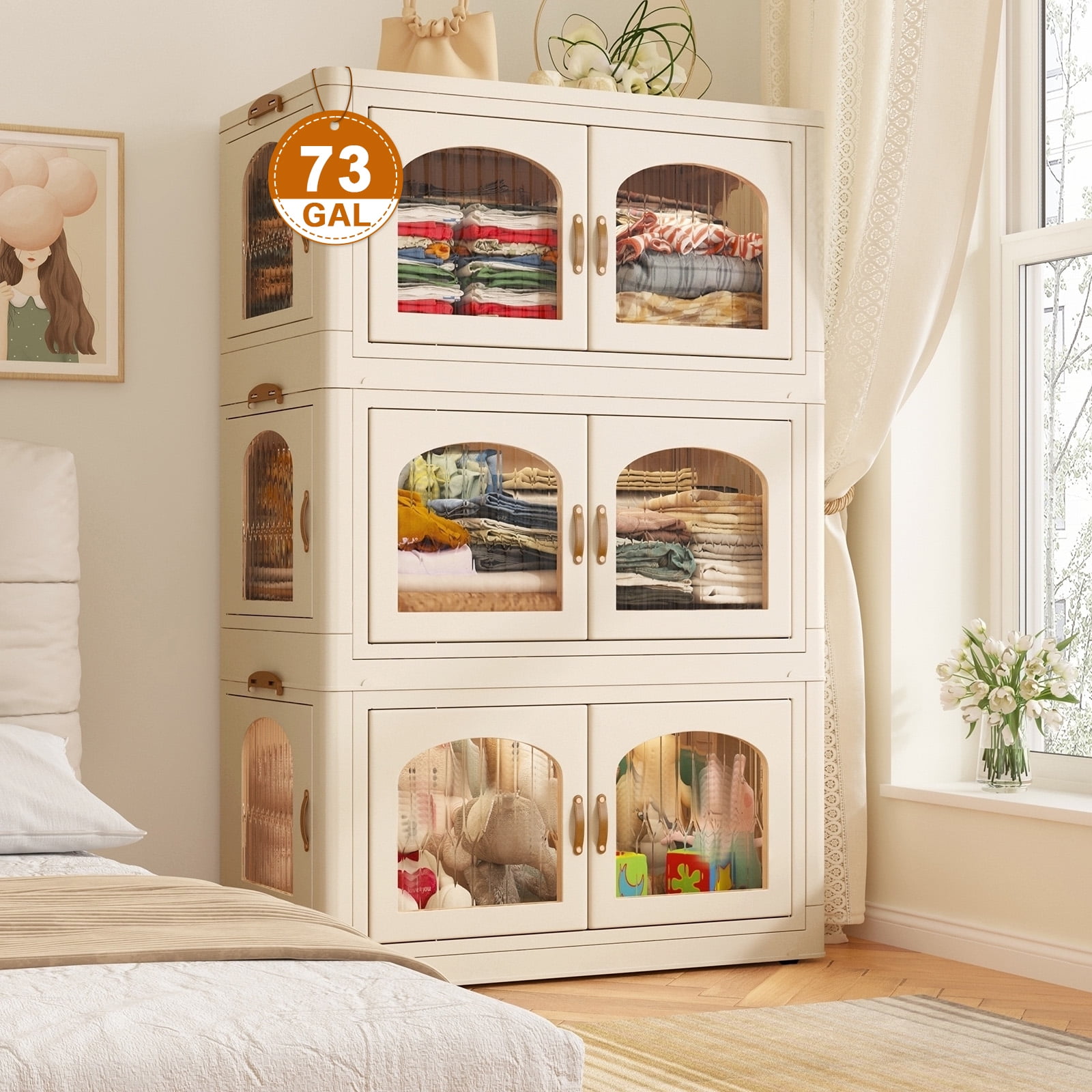 EnHomee Stackable 73 Gal Bins with Lids/Wheels, Large Storage ...