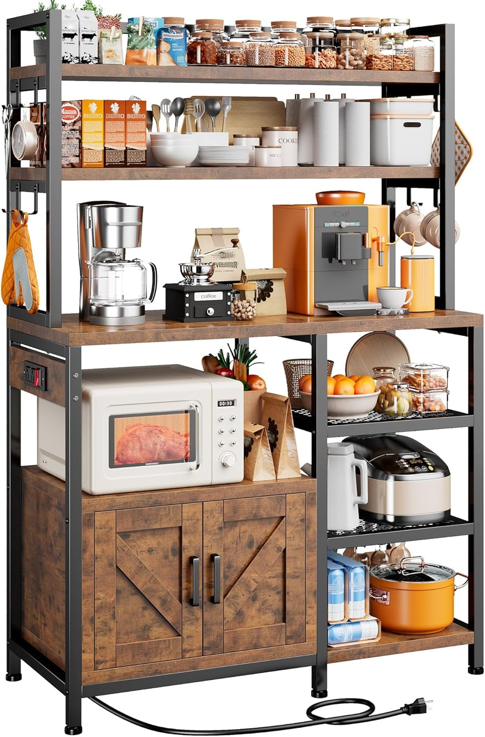 EnHomee Bakers Rack with Power Outlet, Coffee Bar with Storage Cabinet ...