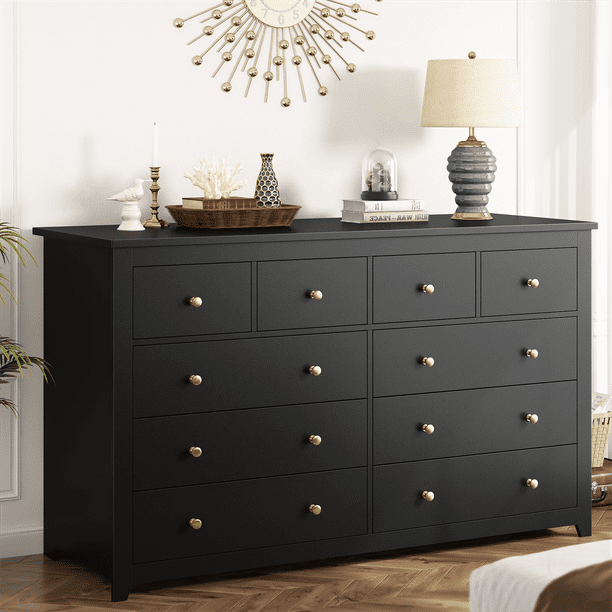 Black dresser with grey drawers store