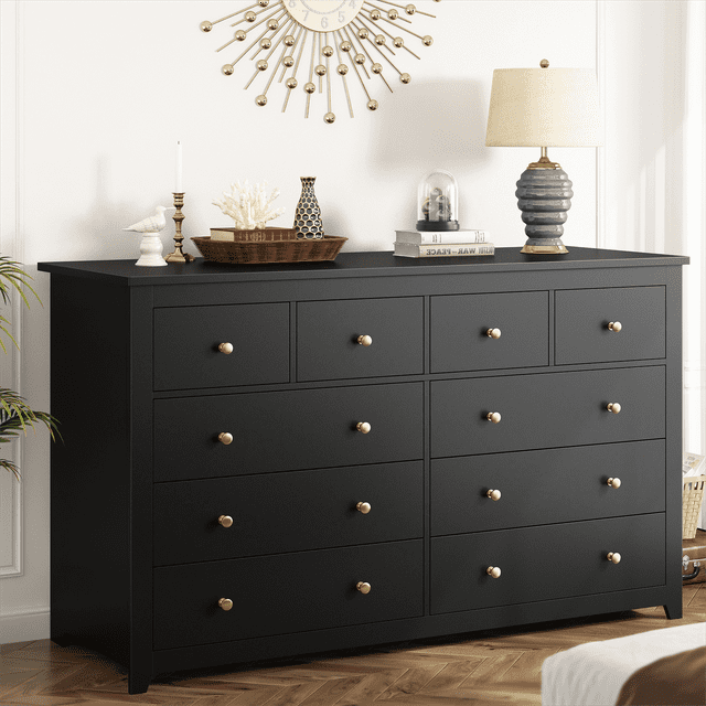 EnHomee Modern Bedroom Dresser, Black with 10 Deep Drawers, Wood Chests ...