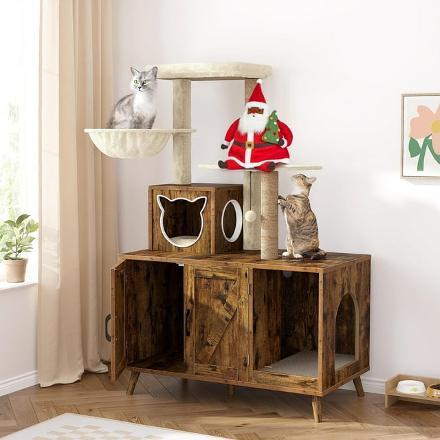 EnHomee Cat Tree for Indoor Cats Large Adult, Cat Tree with Litter Box ...