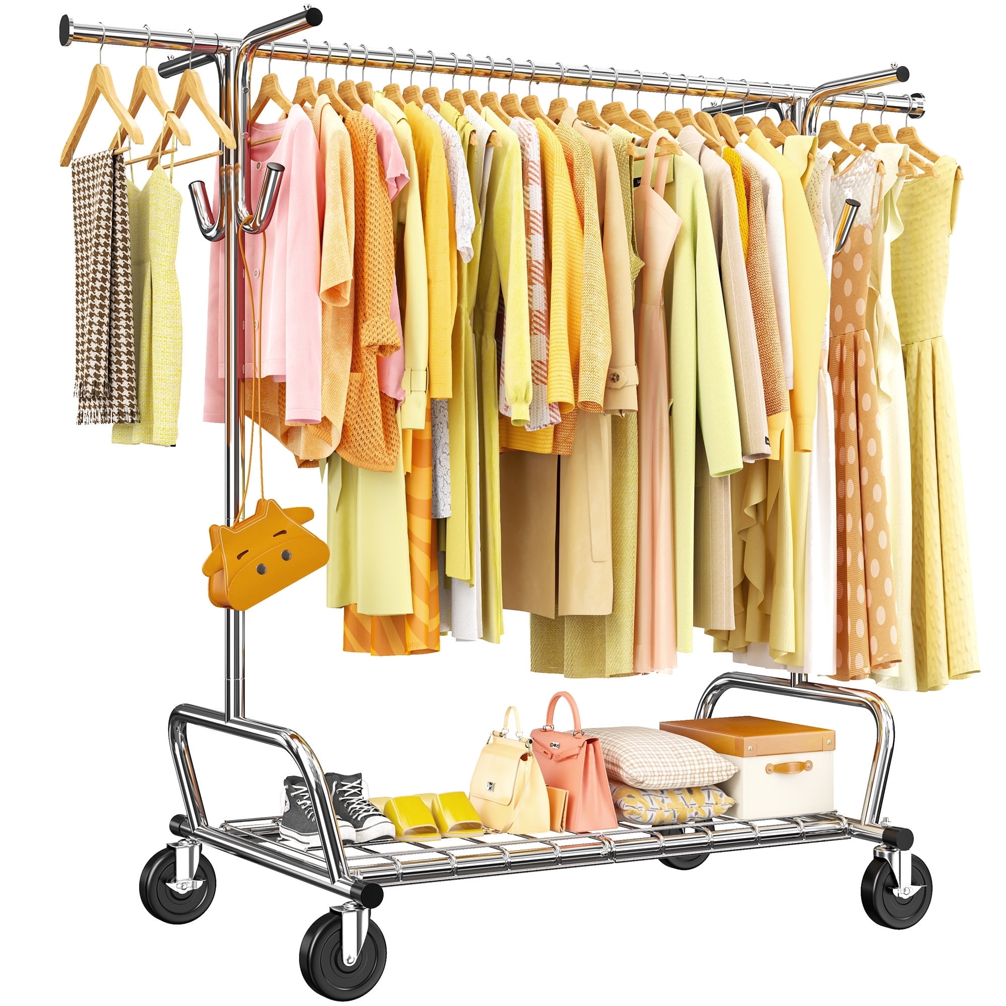 EnHomee Clothes Rack, Rolling Clothes Rack with 4 Hooks Adjustable ...