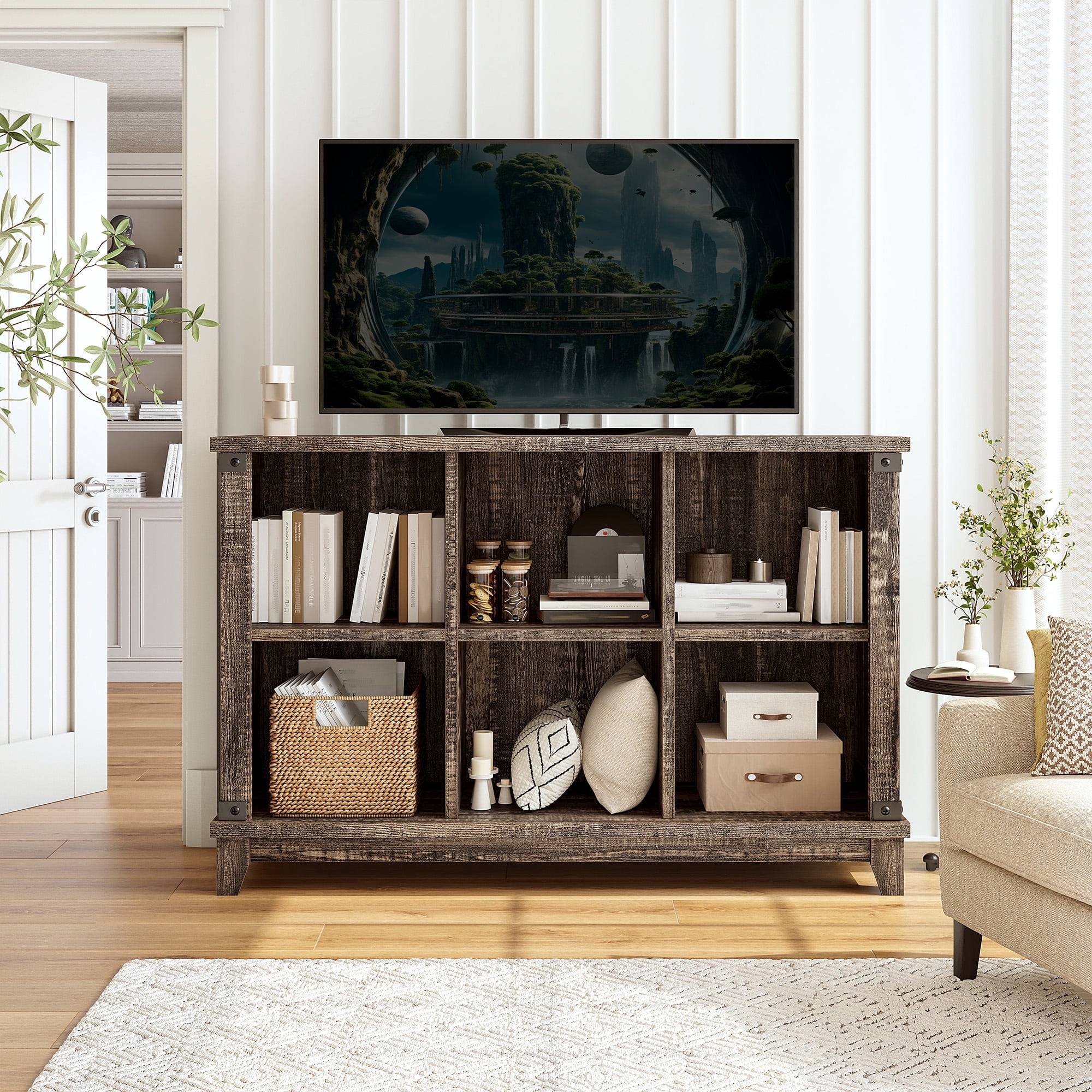 EnHomee Cube Organizer with Shelf 6 Cube Storage Organizer Farmhouse ...