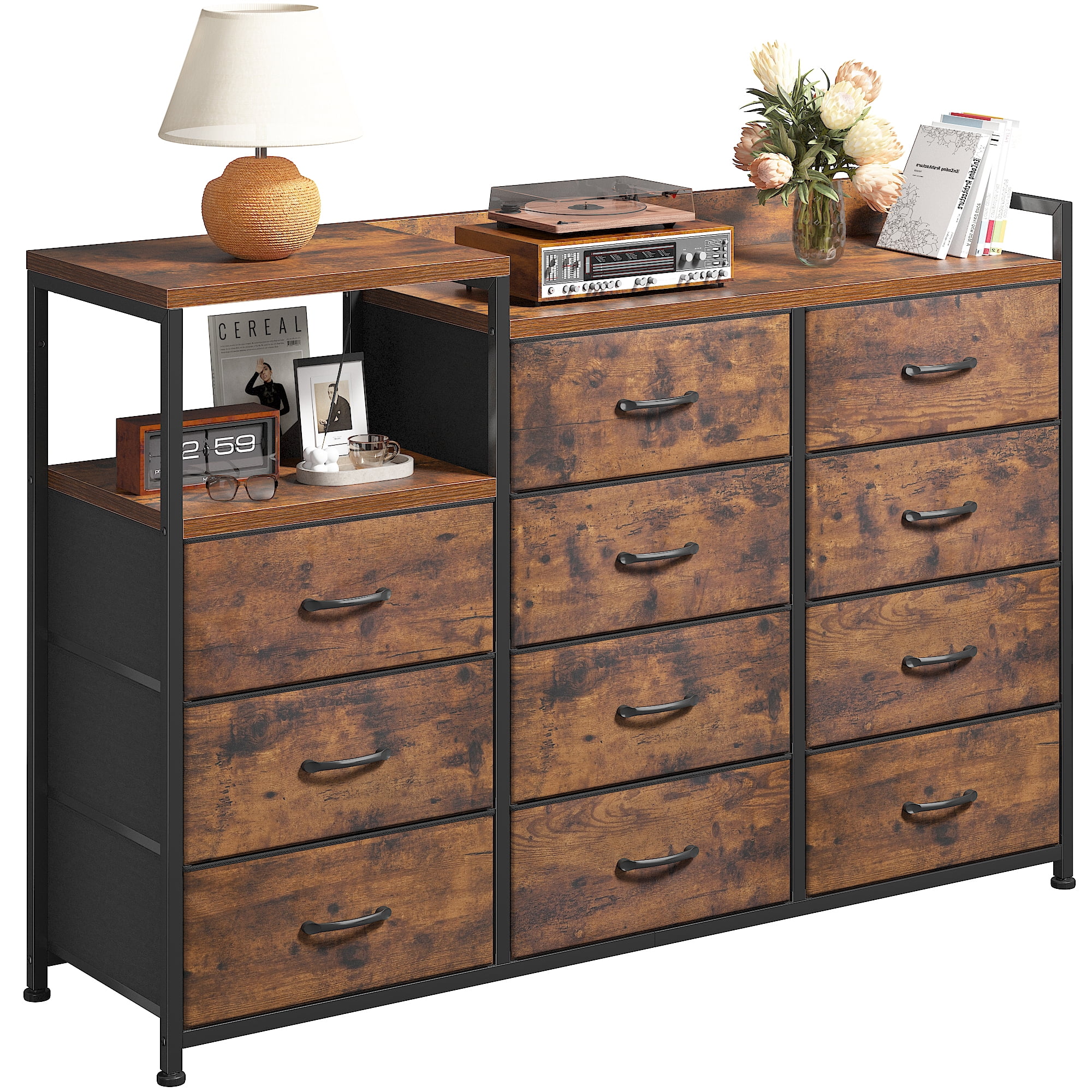 EnHomee Dresser for Bedroom with 11 Drawers, Long Dresser TV Stand with ...