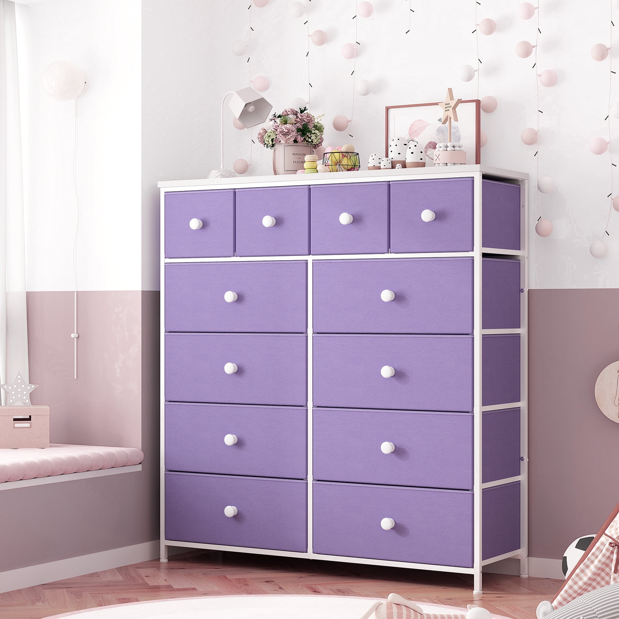 EnHomee Purple Dresser with 12 Drawers, Lightweight & Sturdy Bedroom ...