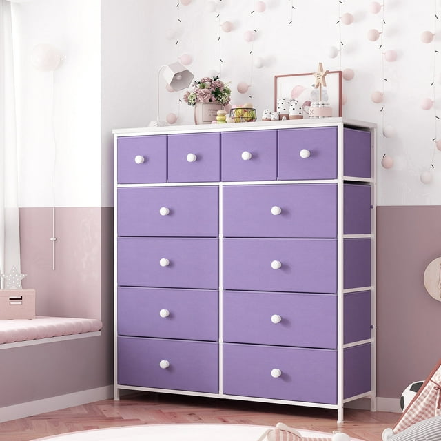 EnHomee Purple Dresser with 12 Drawers, Lightweight & Sturdy Bedroom ...