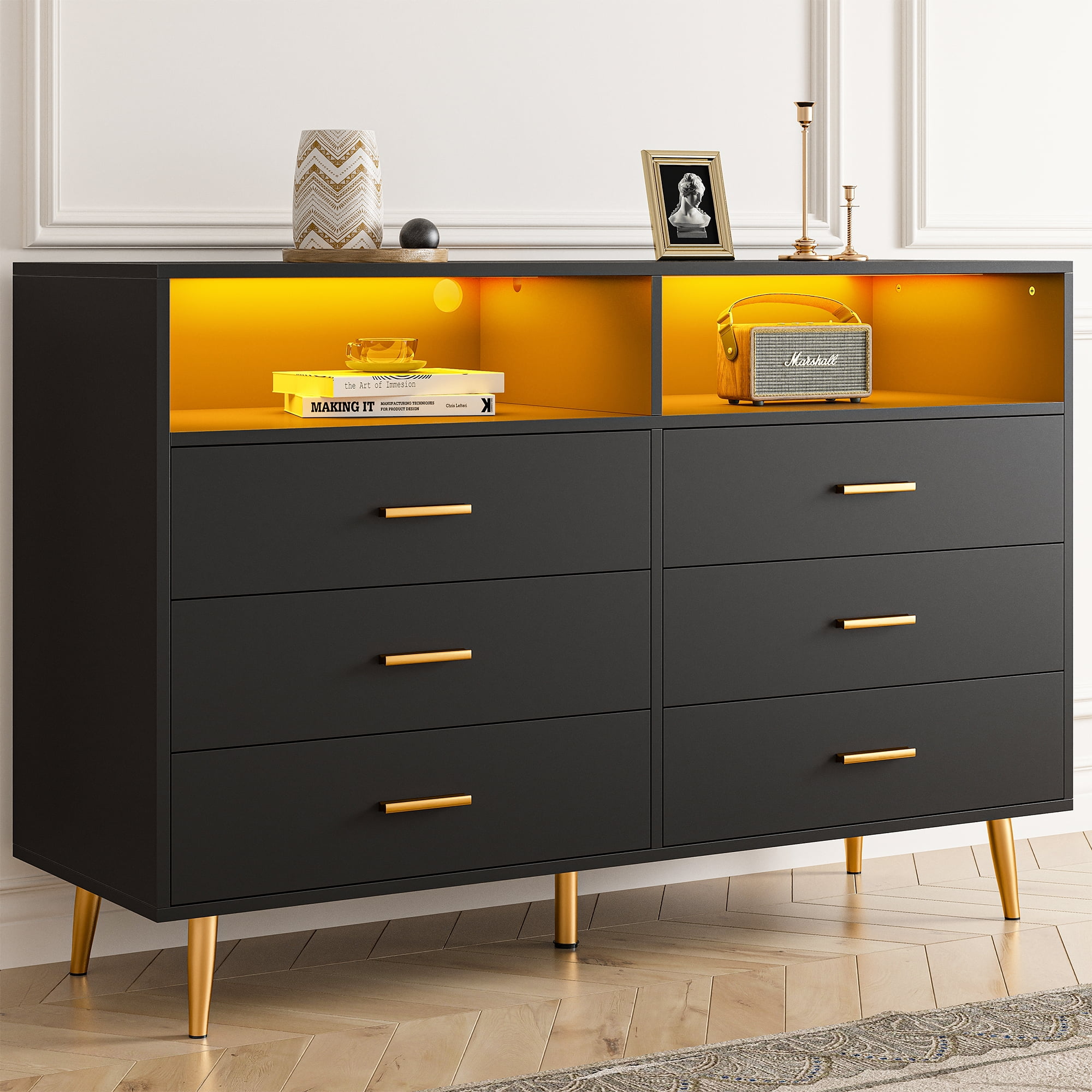 EnHomee Dresser, Black Dresser with 6 Deep Drawers, Drawer Dresser with ...