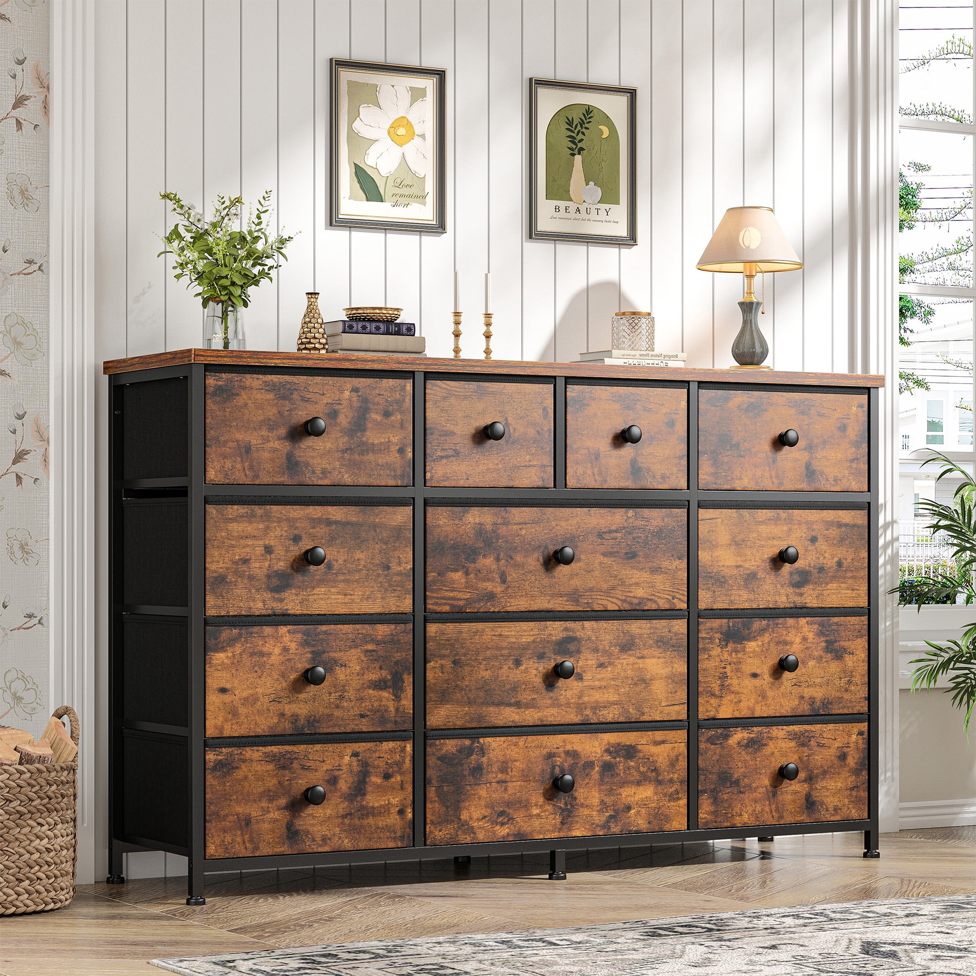 EnHomee Dresser TV Stand Wide Dressers for Bedroom with 13 Fabric ...
