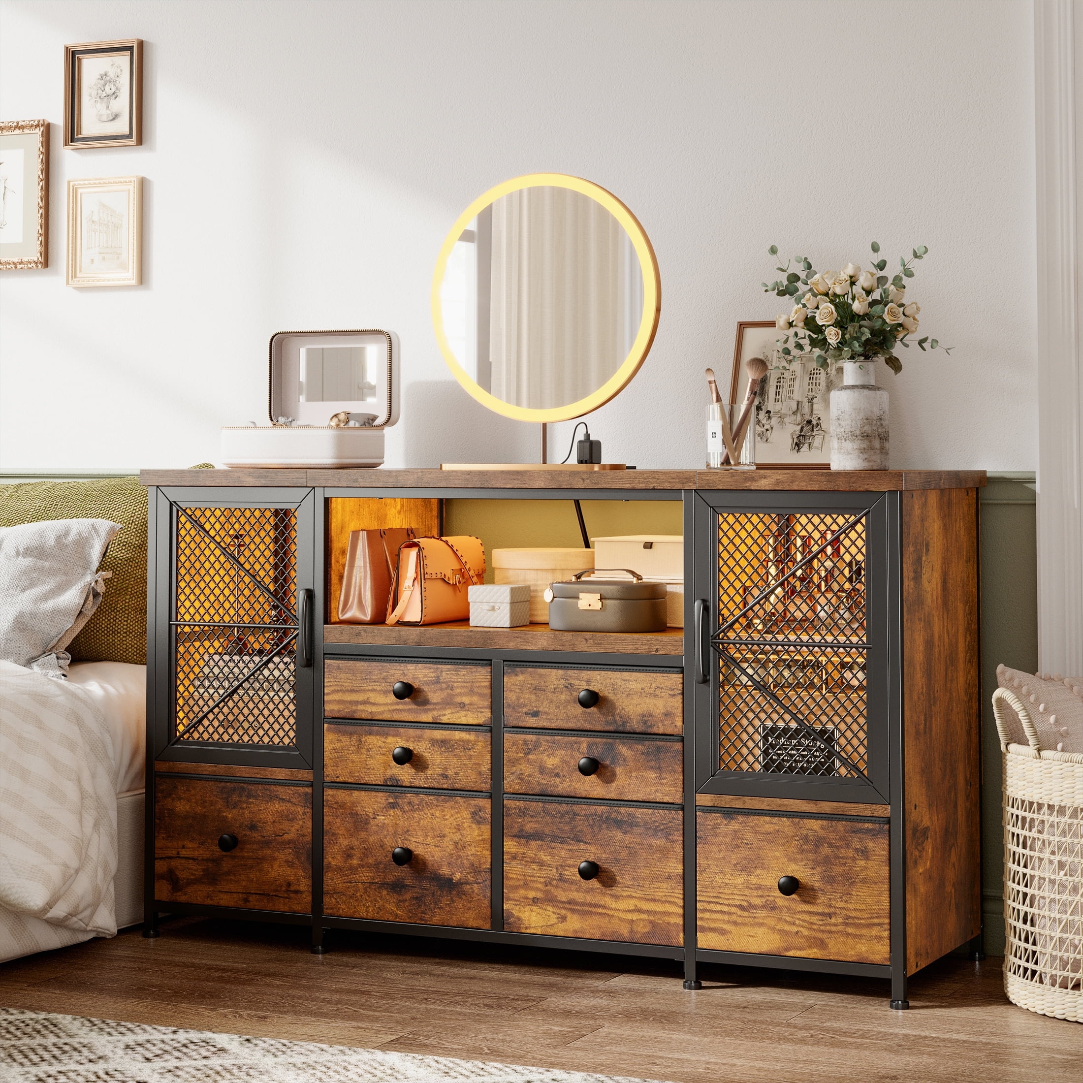 EnHomee Dresser TV Stand for 60" TV Long Dressers for bedroom with 8 ...