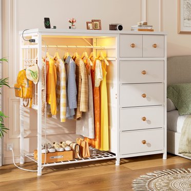 "EnHomee Wooden Standing Compact Chest, Tall Dresser for Bedroom with ...