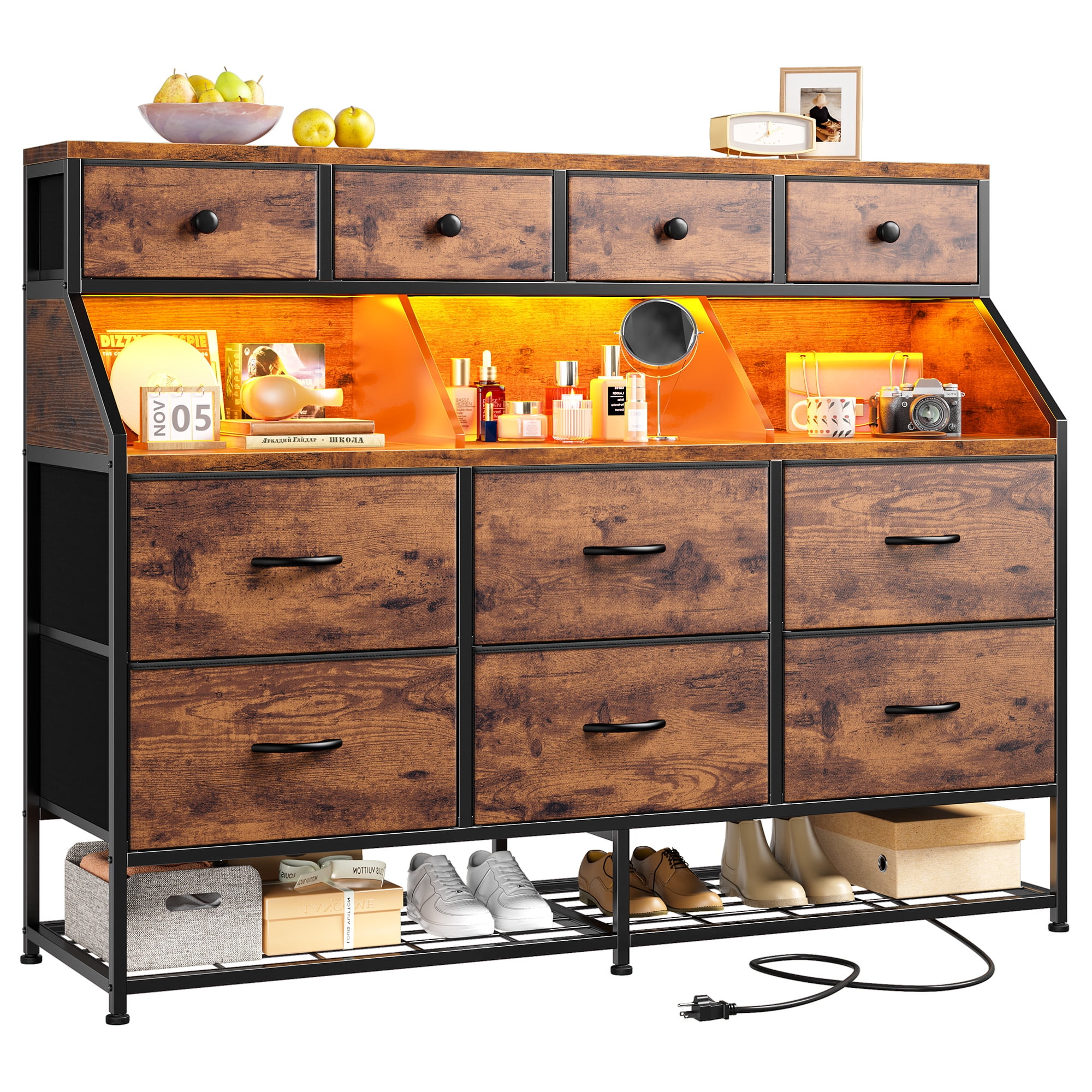 EnHomee Dresser with Shoe Rack 10 Fabric Drawers Dressers for Bedroom ...