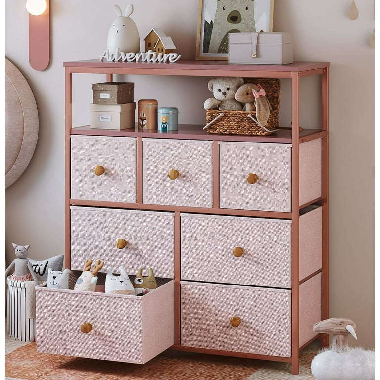 7 Drawers Kids Pink Dresser Nursery Dresser Girls Dresser for Bedroom Chest of Drawers