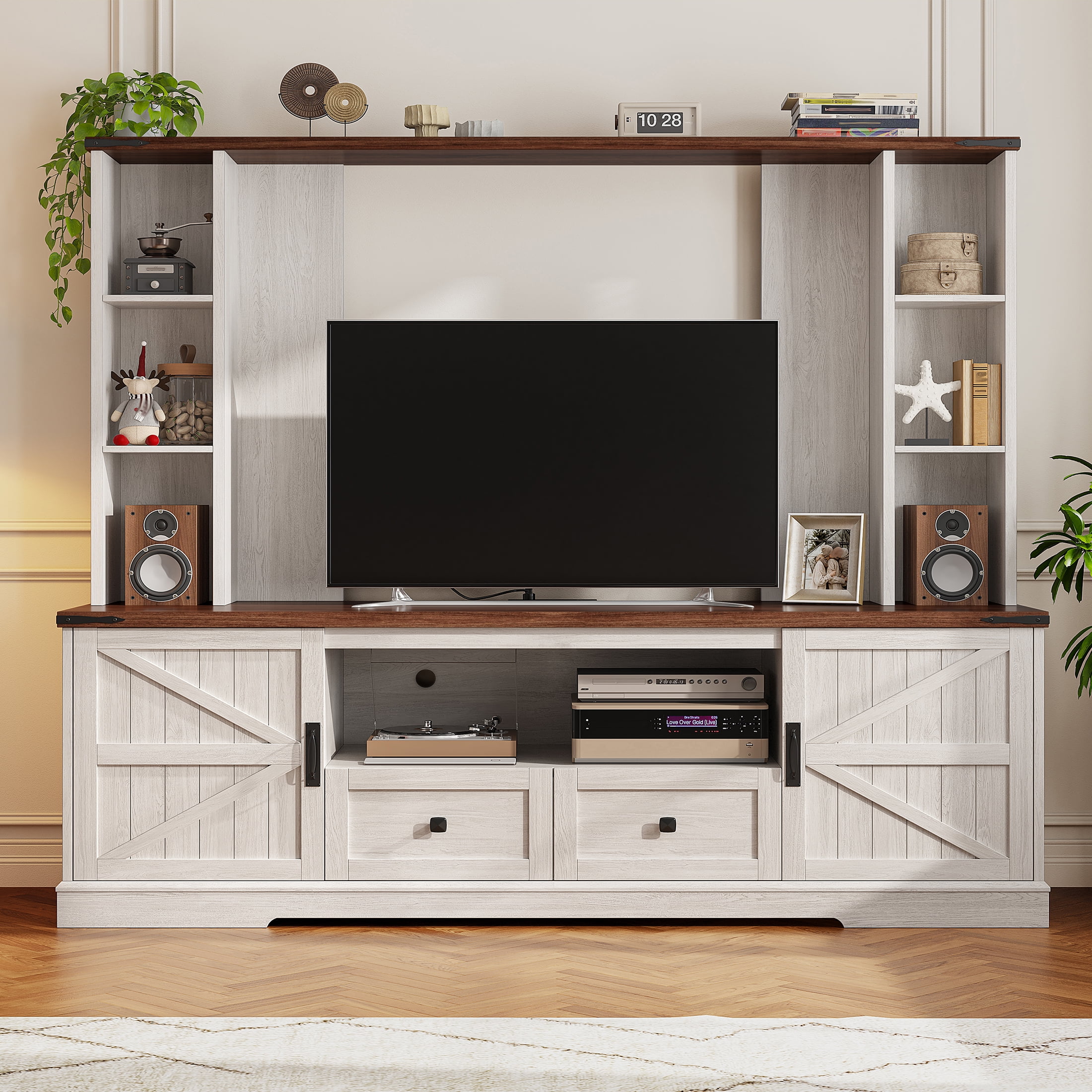 EnHomee Entertainment Center with LED Lights and Power Outlets, Large ...