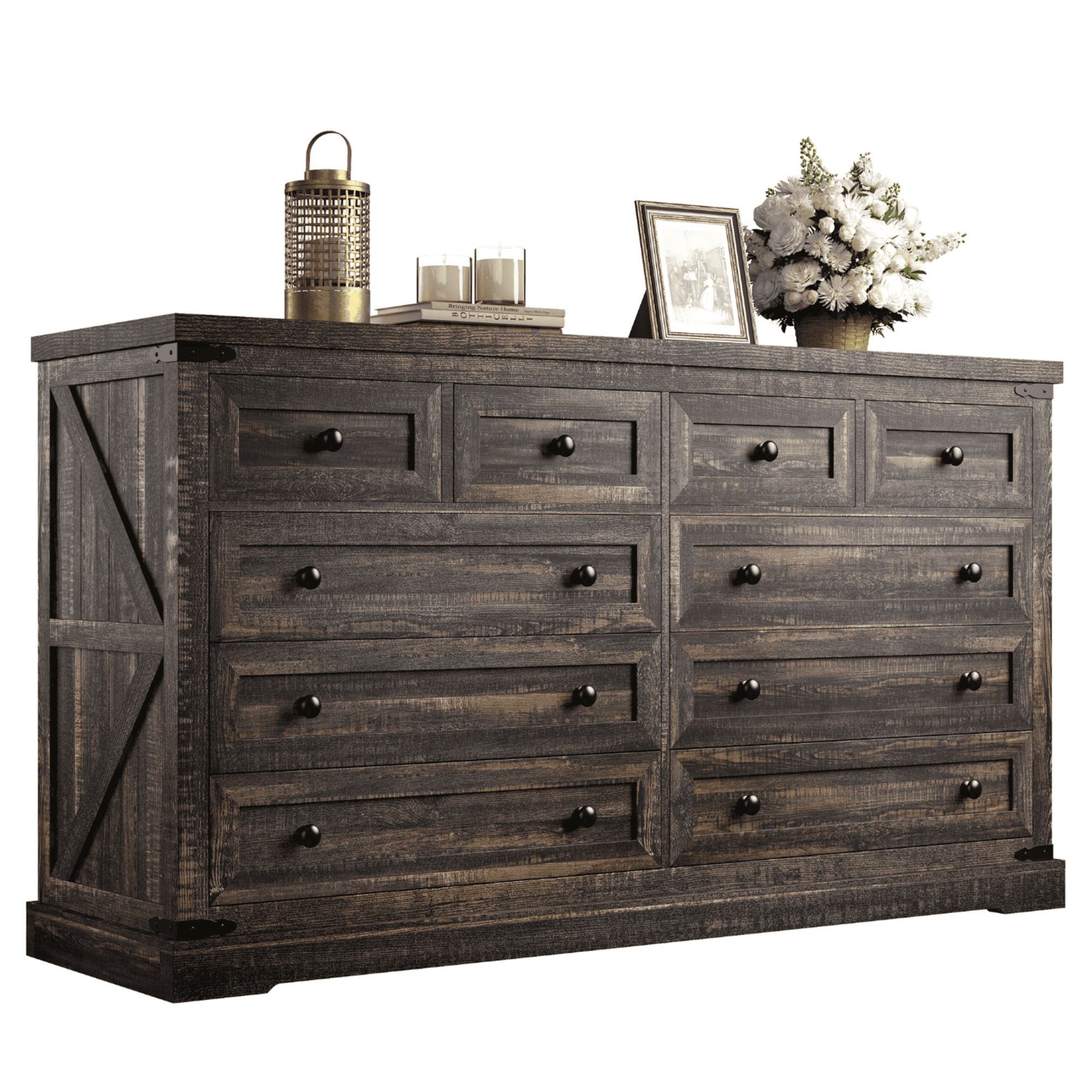 EnHomee 10 Drawers Wood Dresser for Bedroom Furniture 55 Wide Dressers Chests of Drawers with 10 Deep Drawers Dark Rustic Oak