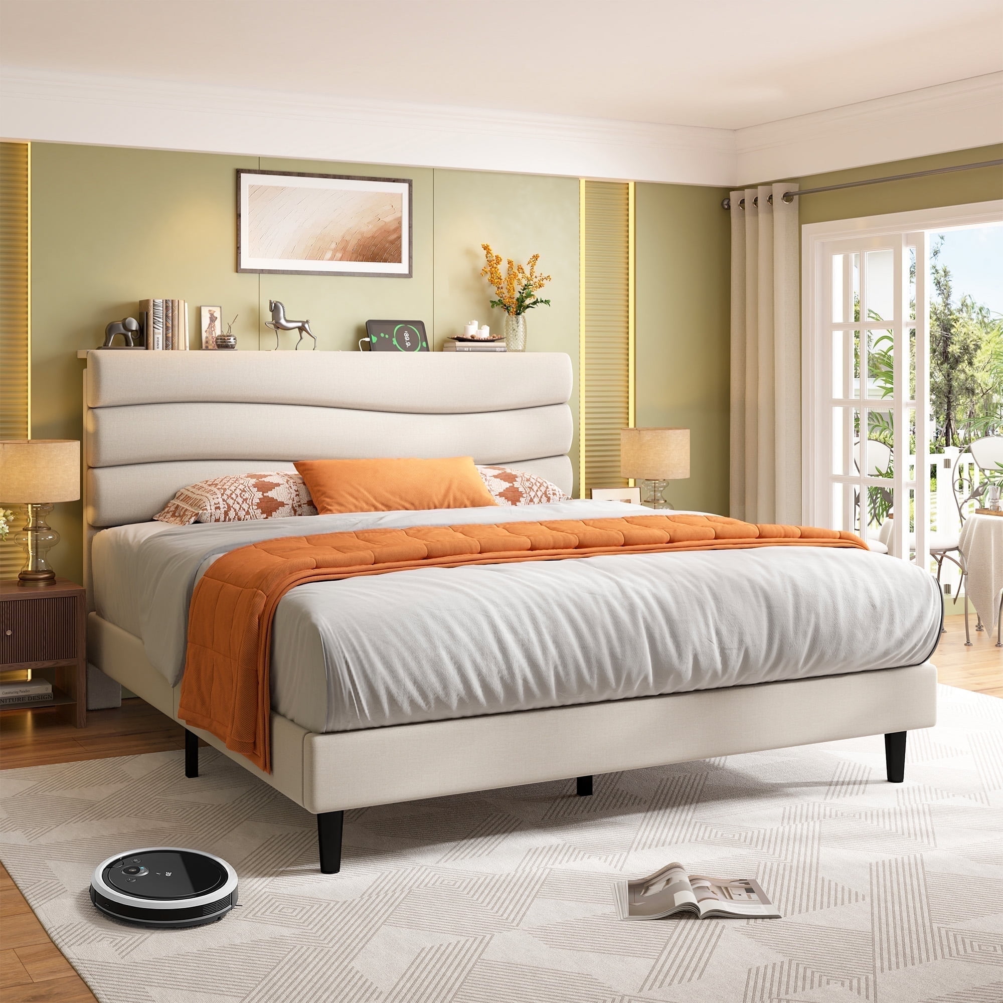 EnHomee Full Bed Frame with Adjustable Headboard Upholstered Full Size ...