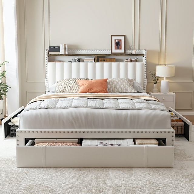 EnHomee Full Bed Frame with Drawers,Full Size Bed Frame with Storage ...