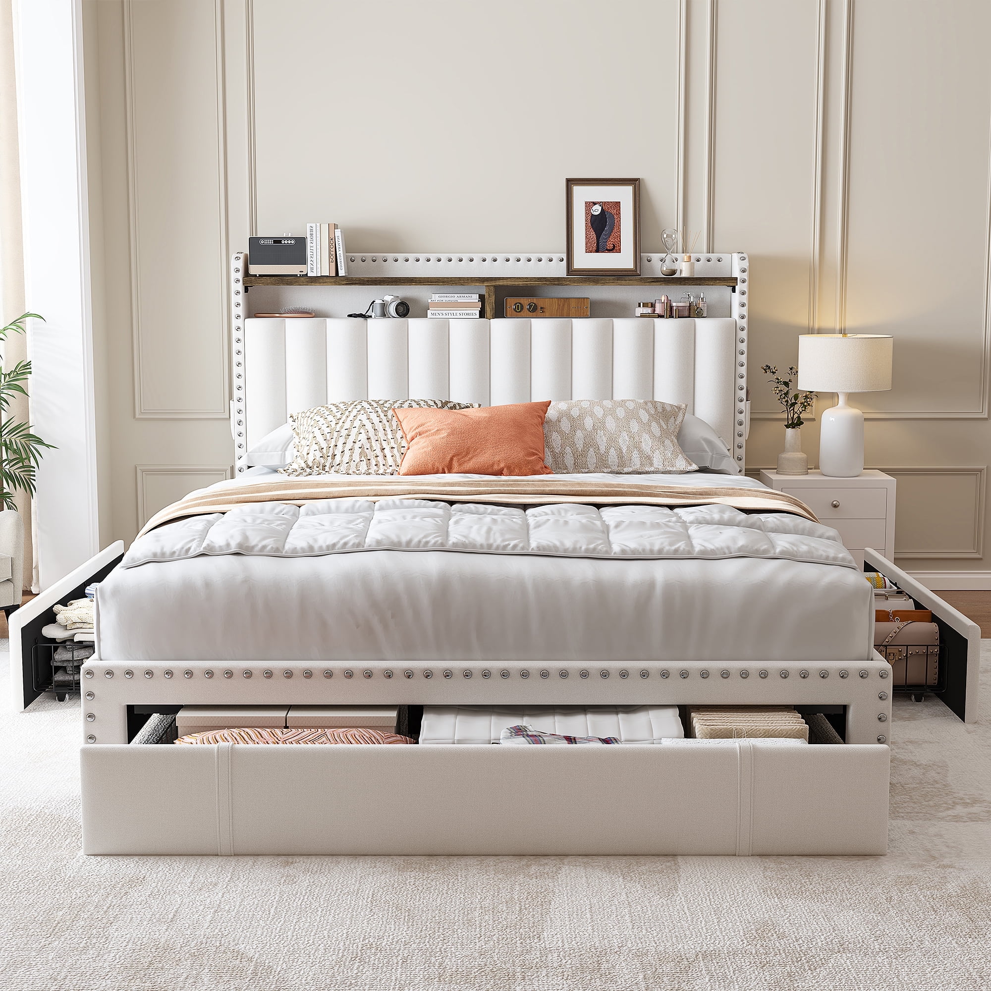 EnHomee Full Bed Frame with Drawers,Full Size Bed Frame with Storage ...