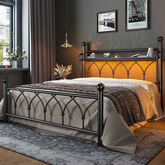 EnHomee Full Metal Bed Frame with Vintage Headboard & Footboard Metal ...