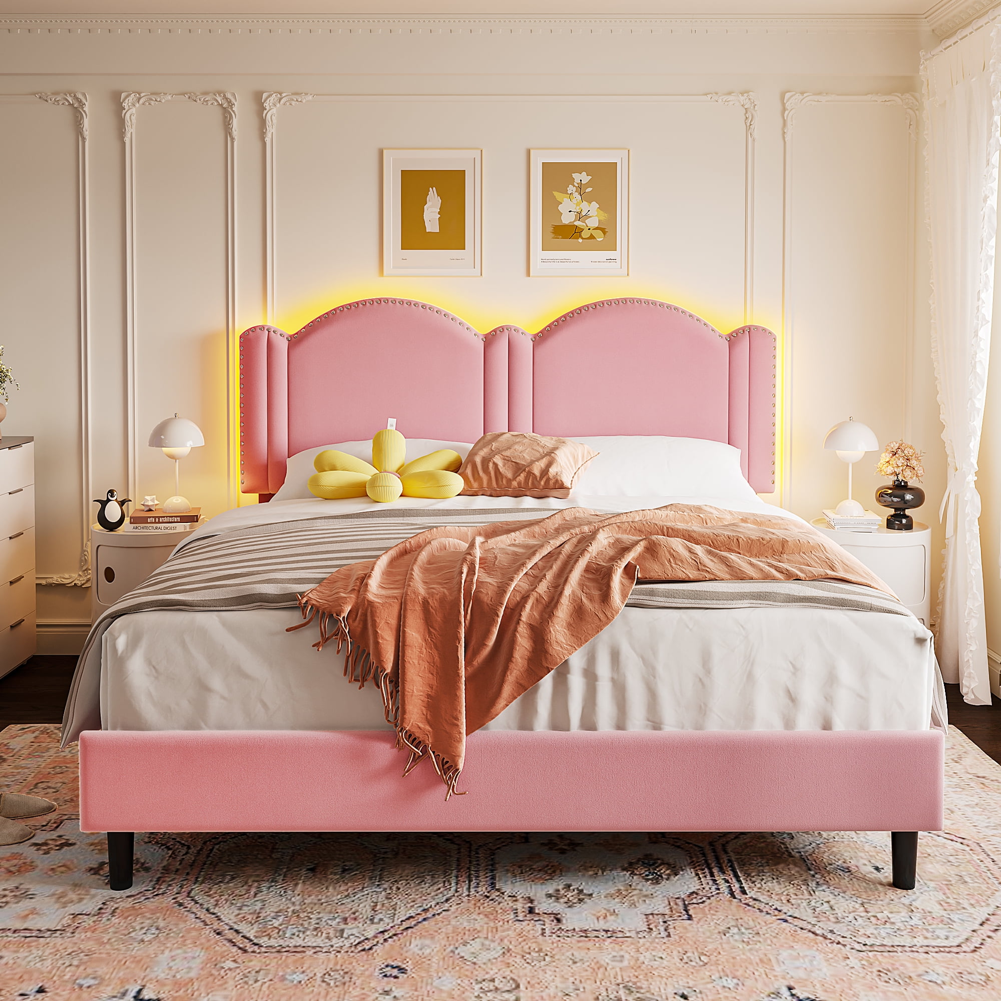 EnHomee Full Size Bed Frame with Adjustable Headboard, Full Bed Frame ...