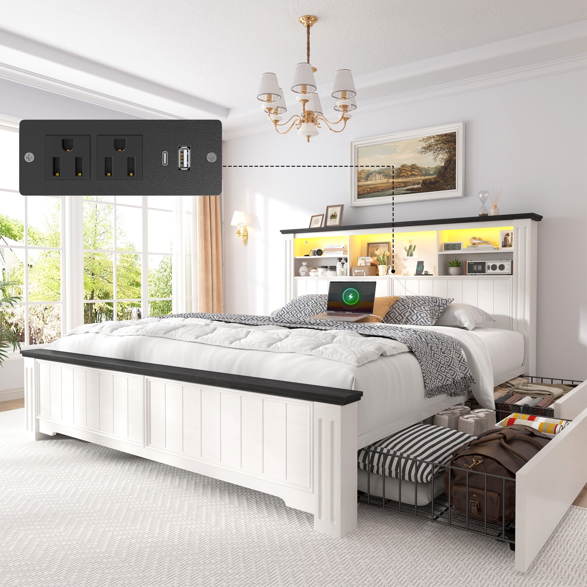 EnHomee Full Size Bed Frame with Headboard and 4 Drawers Bed Frame Full ...