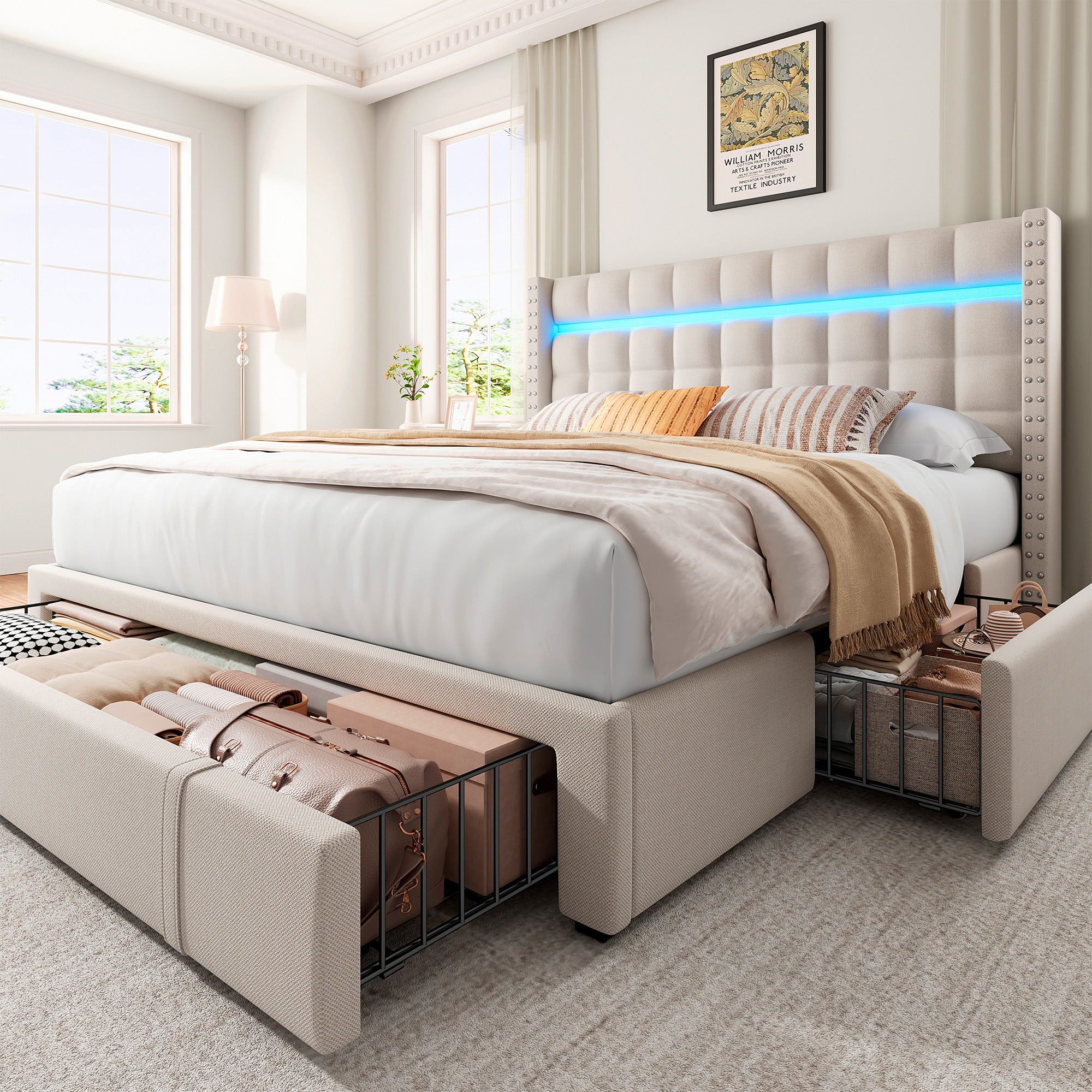 Nexera Full Size Platform Bed Frame with Storage, 3 Drawers, Natural ...