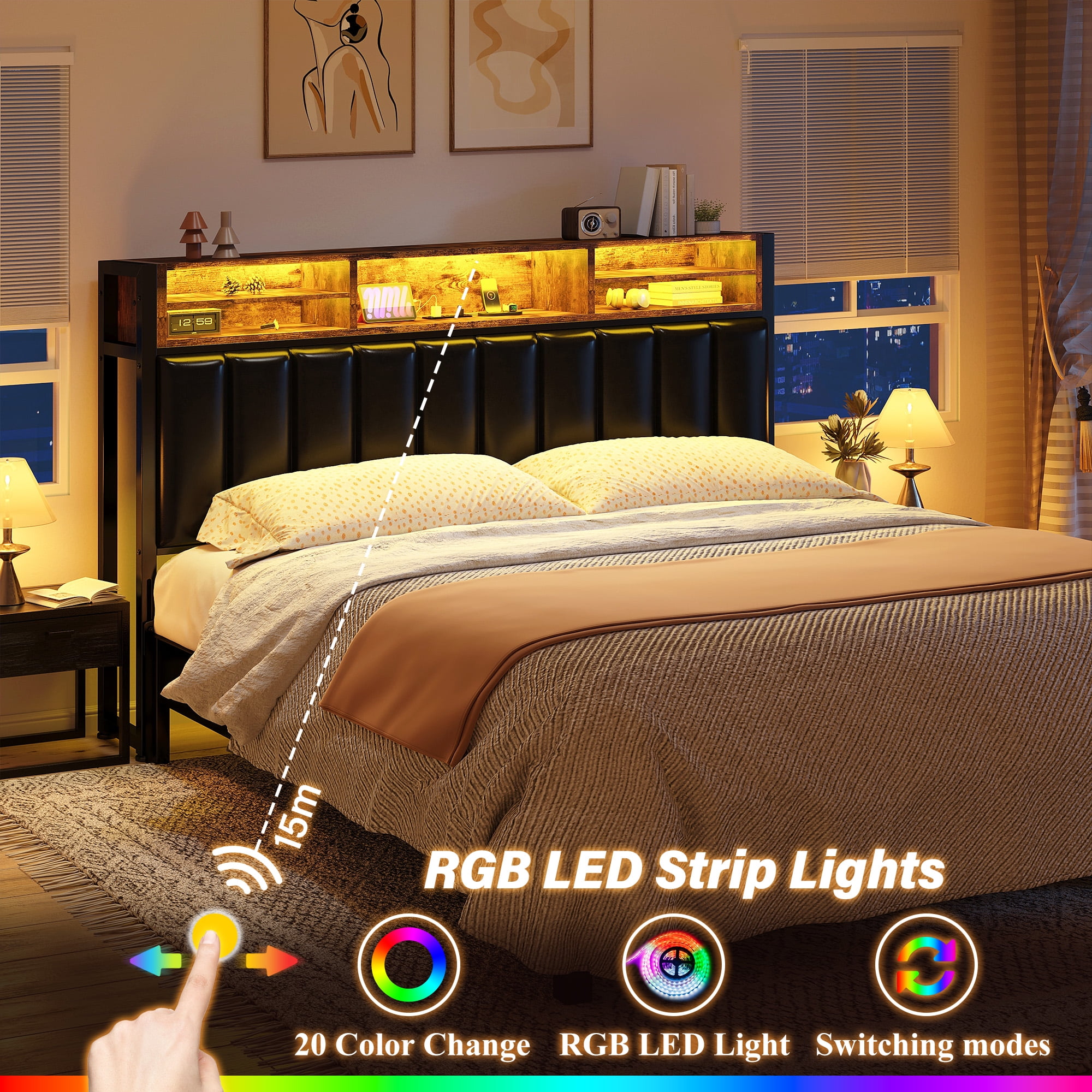 EnHomee Headboard Queen Size with Charge Station Queen Bed Headboard ...