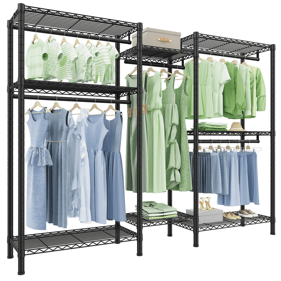 3-Tier Rolling Metal Garment Rack with Adjustable Shelves & Dual ...
