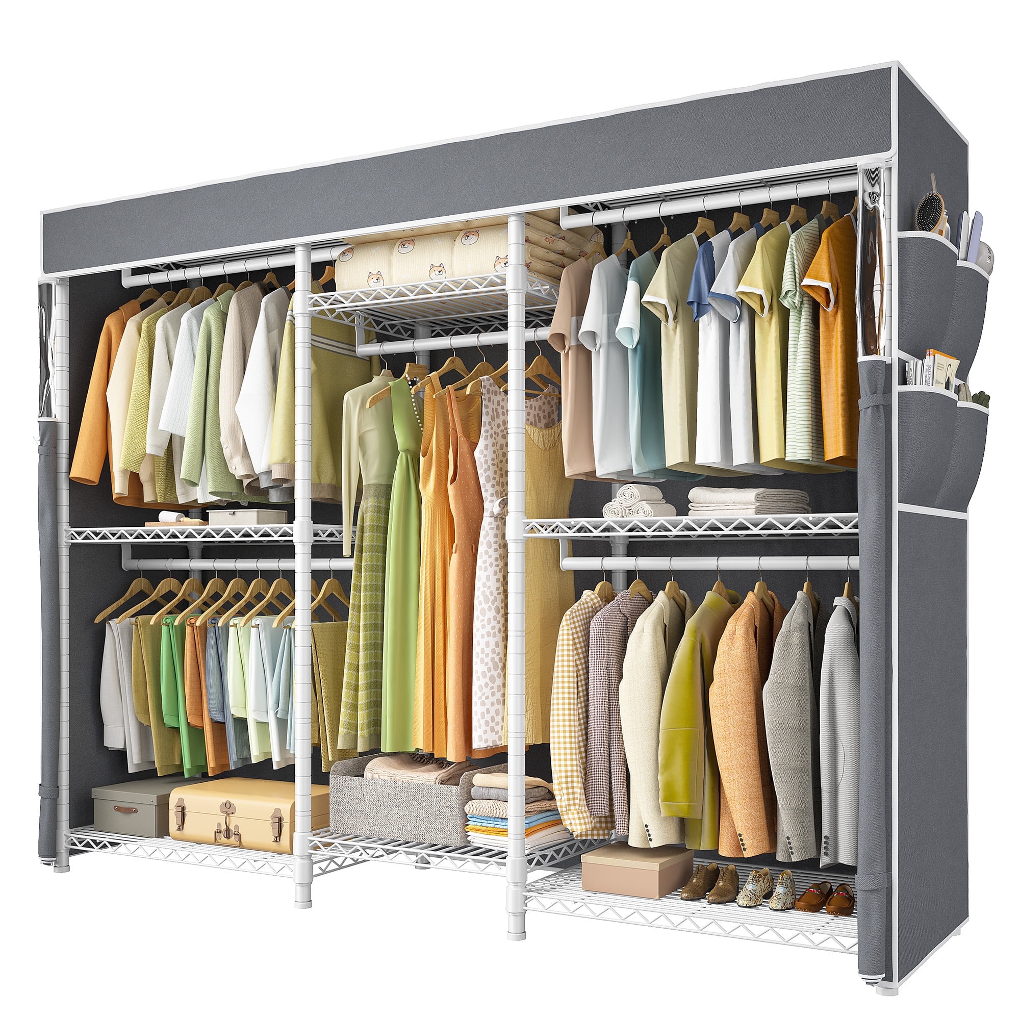 EnHomee Heavy Duty Clothes Rack with Zippered Cover,Extra-Wide Metal ...