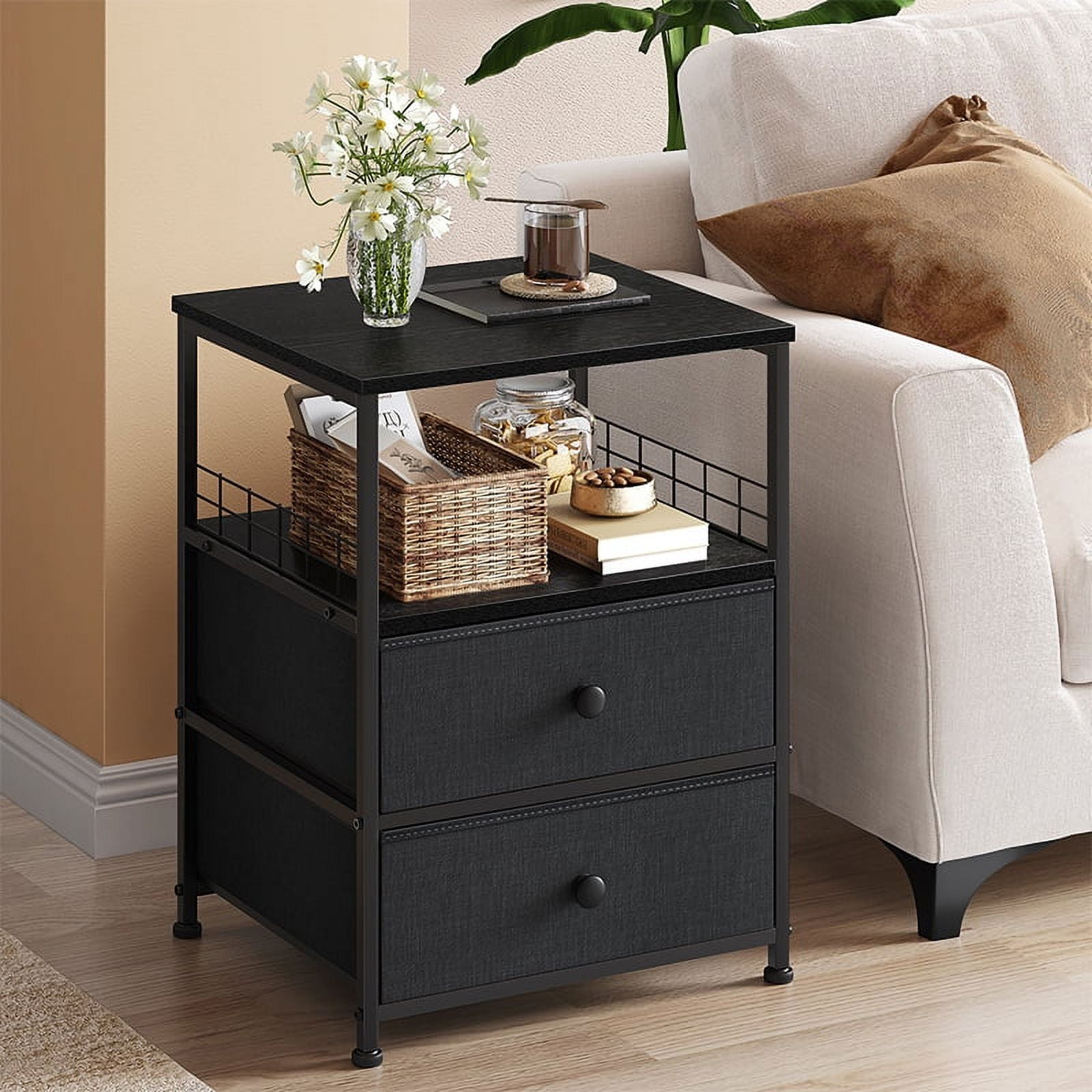 EnHomee Dark Grey End Table with Small Drawers for Living Room ...