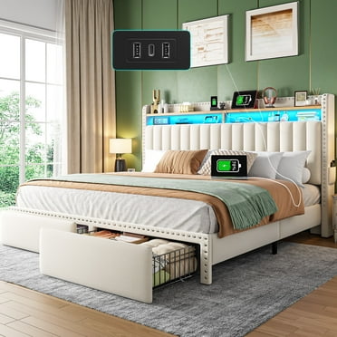 EnHomee King Size Bed Frame with Headboard King Bed Frame with Storage ...