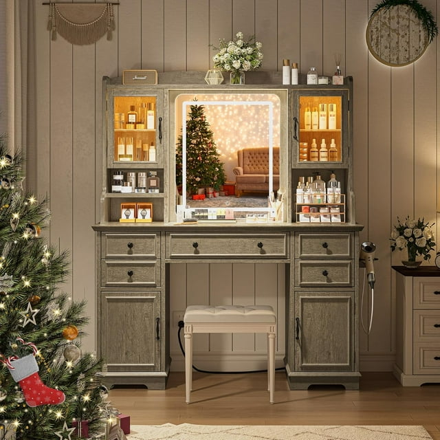 EnHomee Large Vanity Desk with Mirror and Lights Girls Vanity with ...